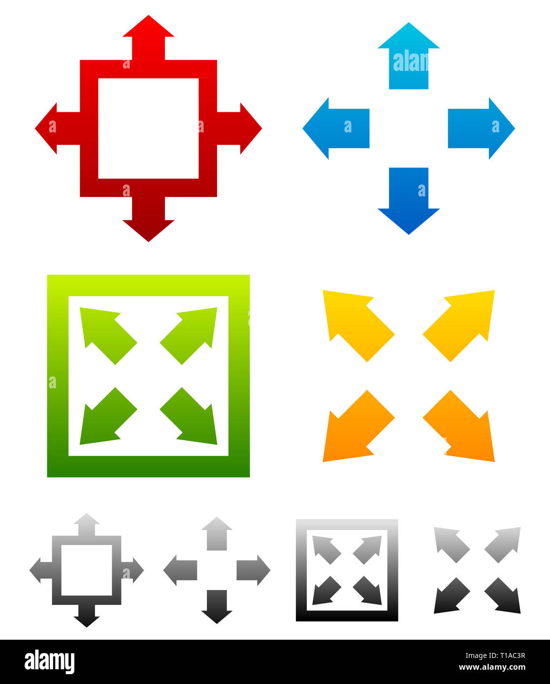 Various resize, maximize symbols with colors. Full screen symbols for ...