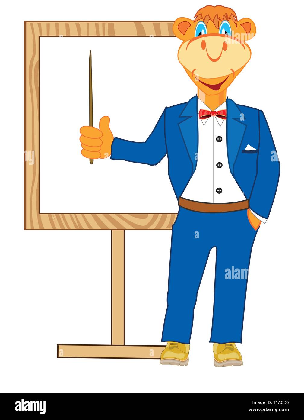 Vector illustration of the cartoon animal teacher in suit beside boards ...