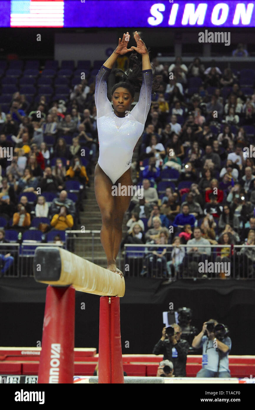Simone Biles (USA, quadruple Olympic gold medallist) doing a ...