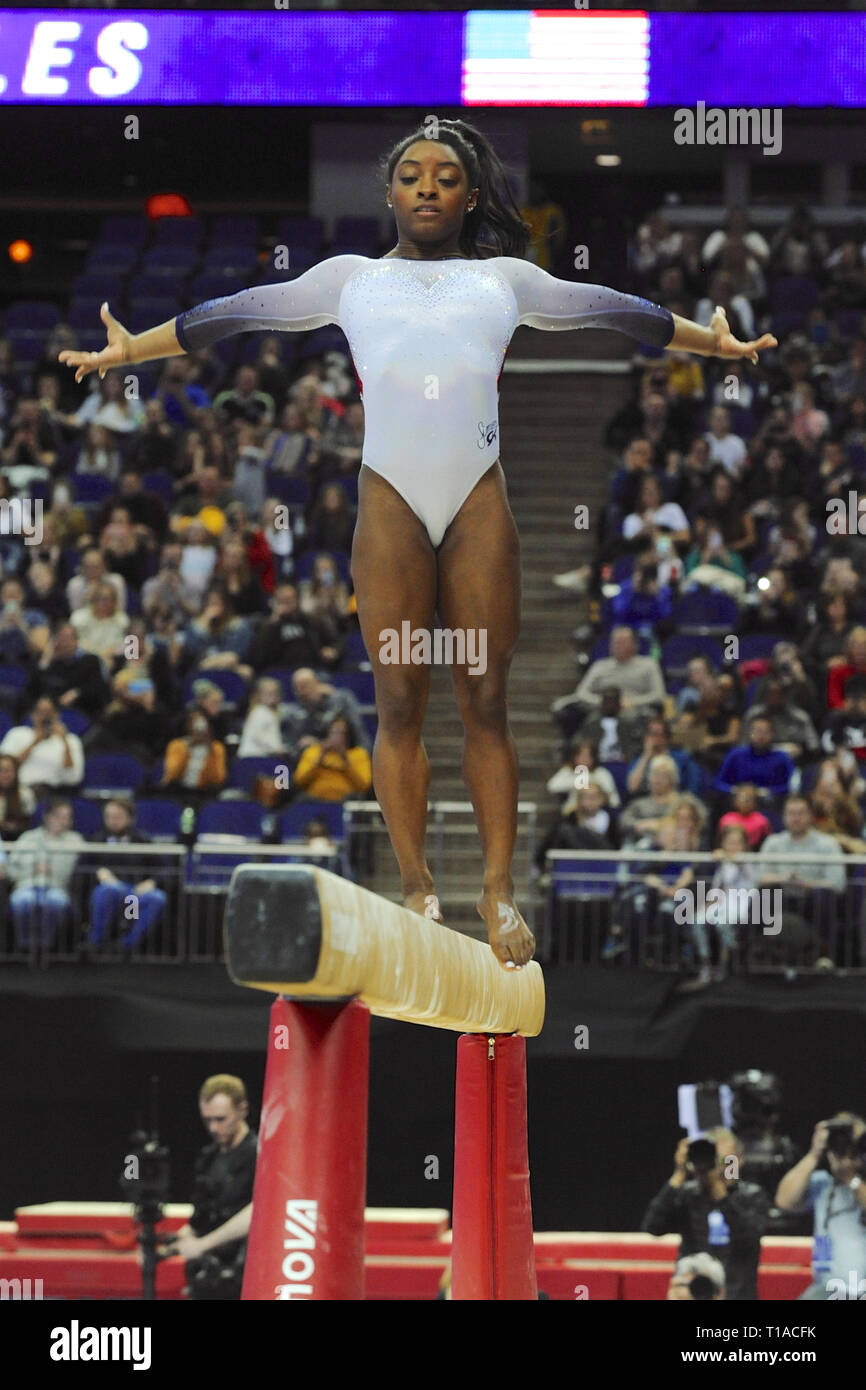 Simone Biles (USA, quadruple Olympic gold medallist) doing a ...