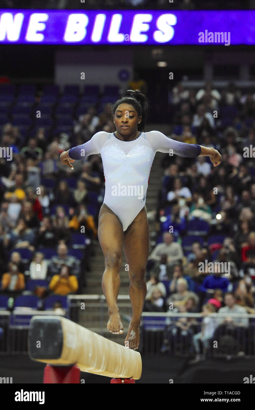 Simone Biles (USA, quadruple Olympic gold medallist) doing a ...