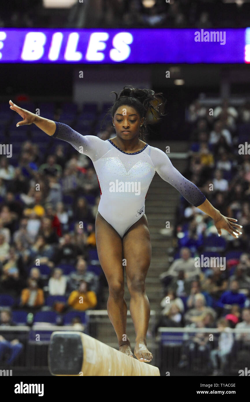 Simone Biles (USA, quadruple Olympic gold medallist) doing a ...