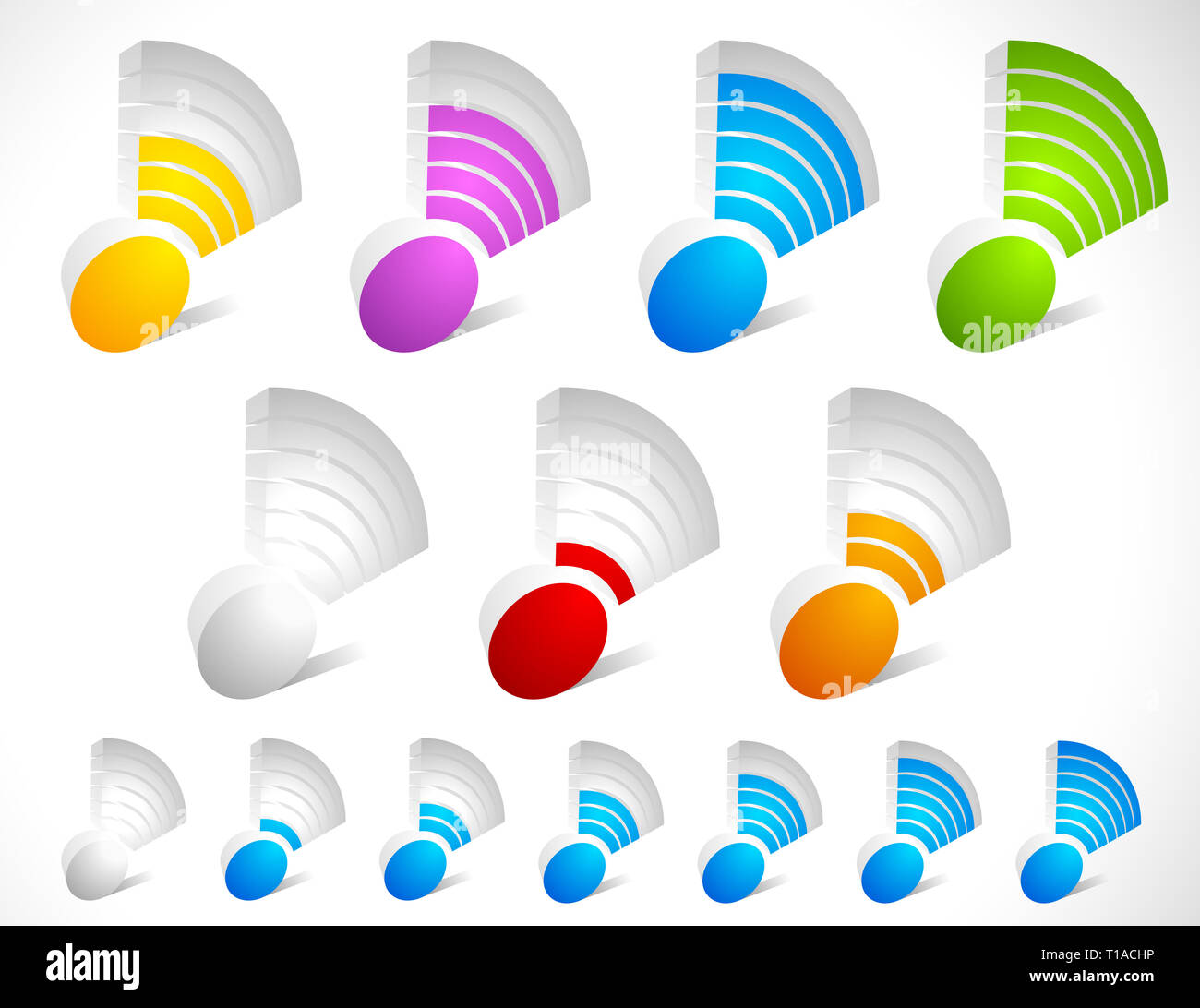 3d wireless signal strength indicator set. Colorcoded and one-color ...