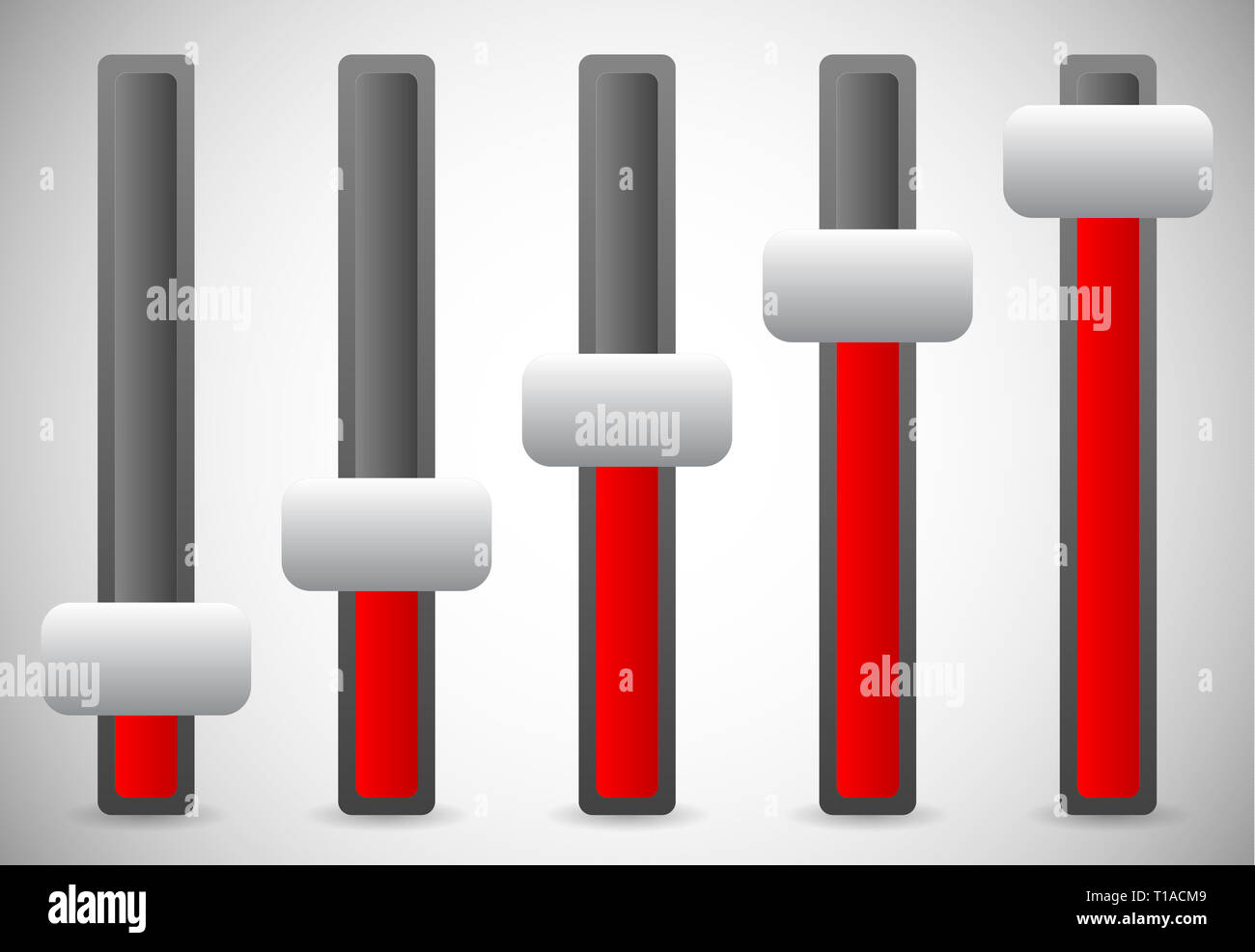 Vector illustration of vertical sliders, adjusters or faders, levers. Elements for user ...