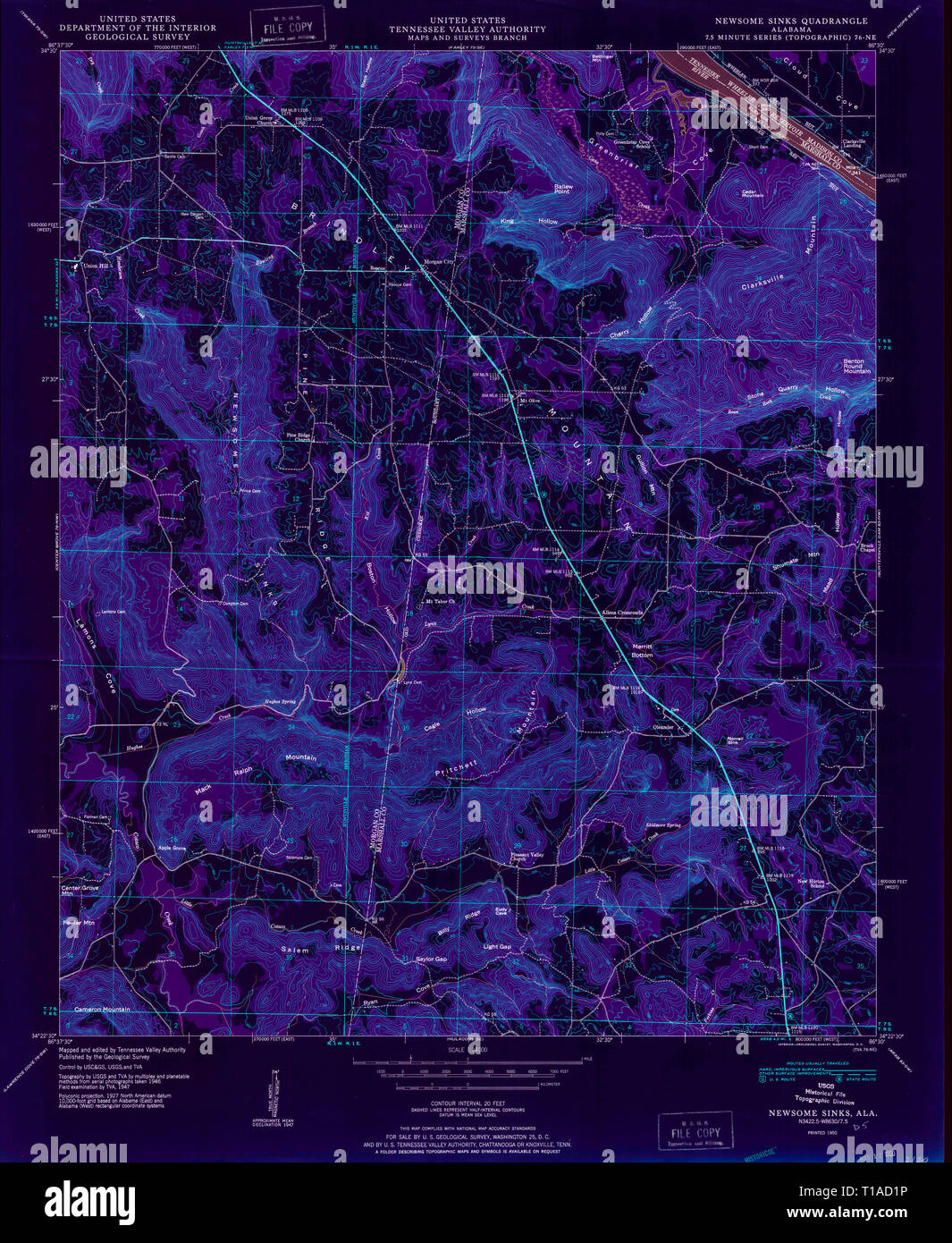USGS TOPO Map Alabama AL Newsome Sinks 304687 1950 24000 Inverted Stock ...