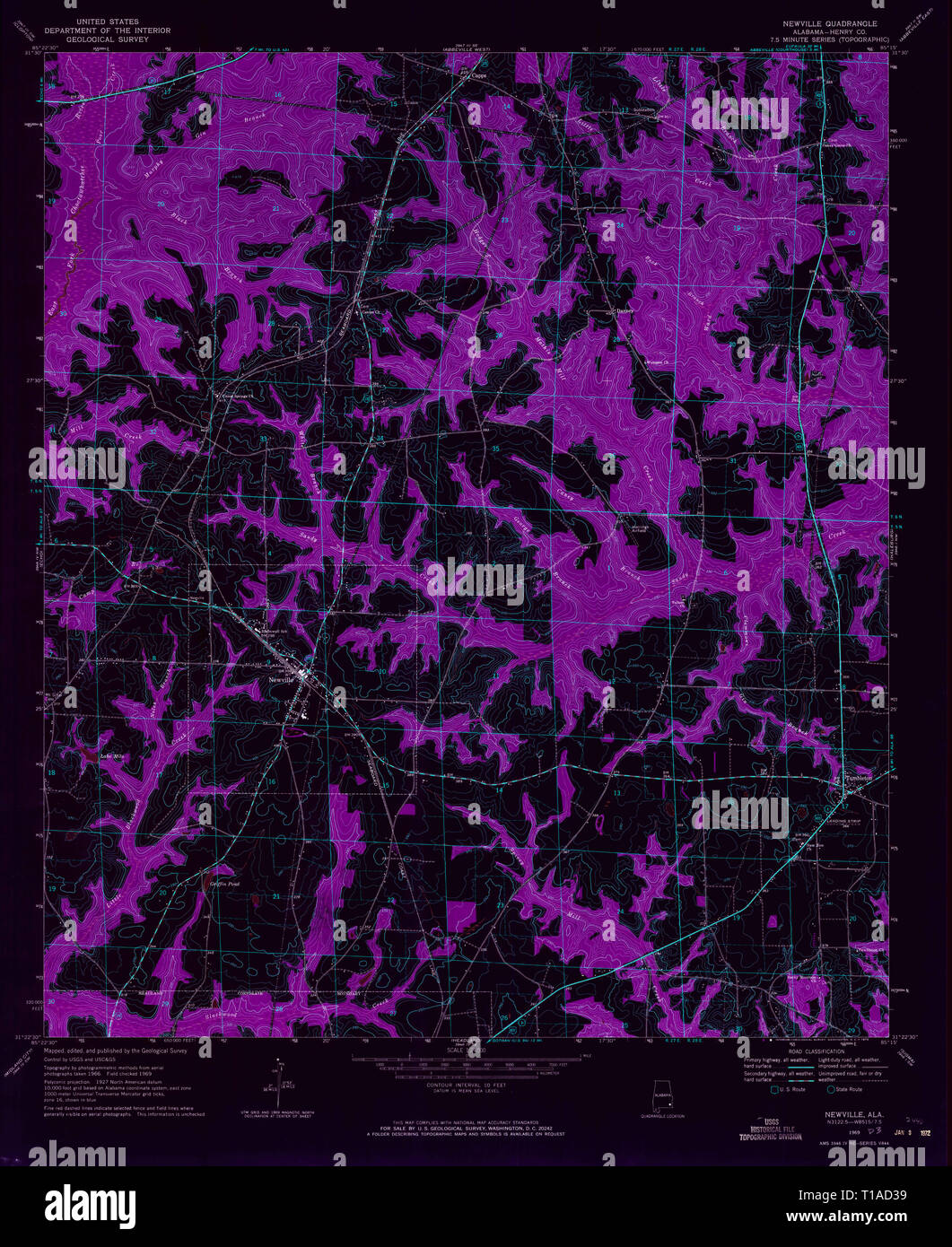 USGS TOPO Map Alabama AL Newville 304693 1969 24000 Inverted Stock ...