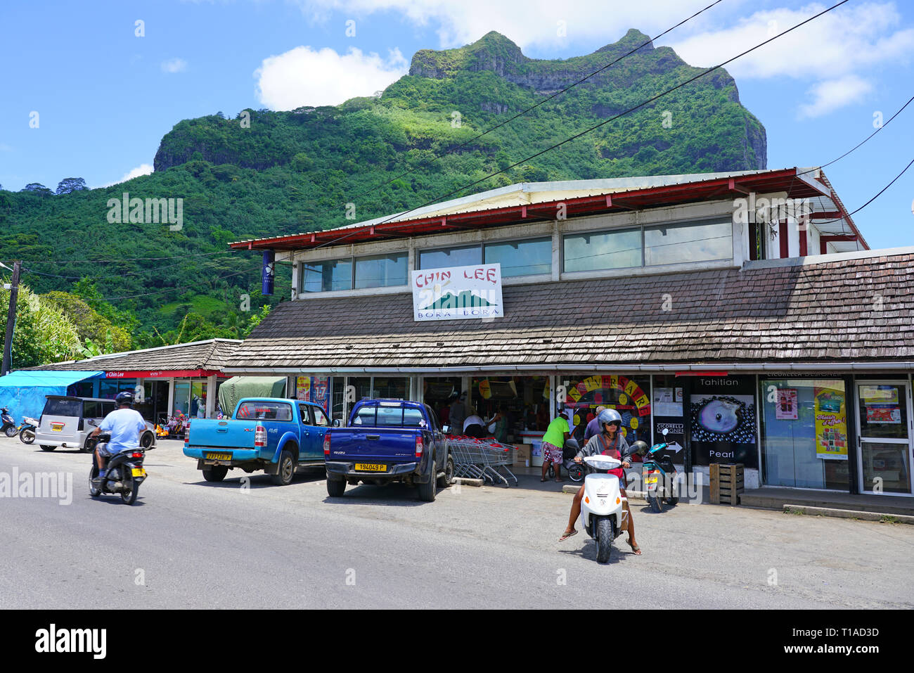 VAITAPE, BORA BORA -4 DEC 2018- Street view of Vaitape, the main town ...