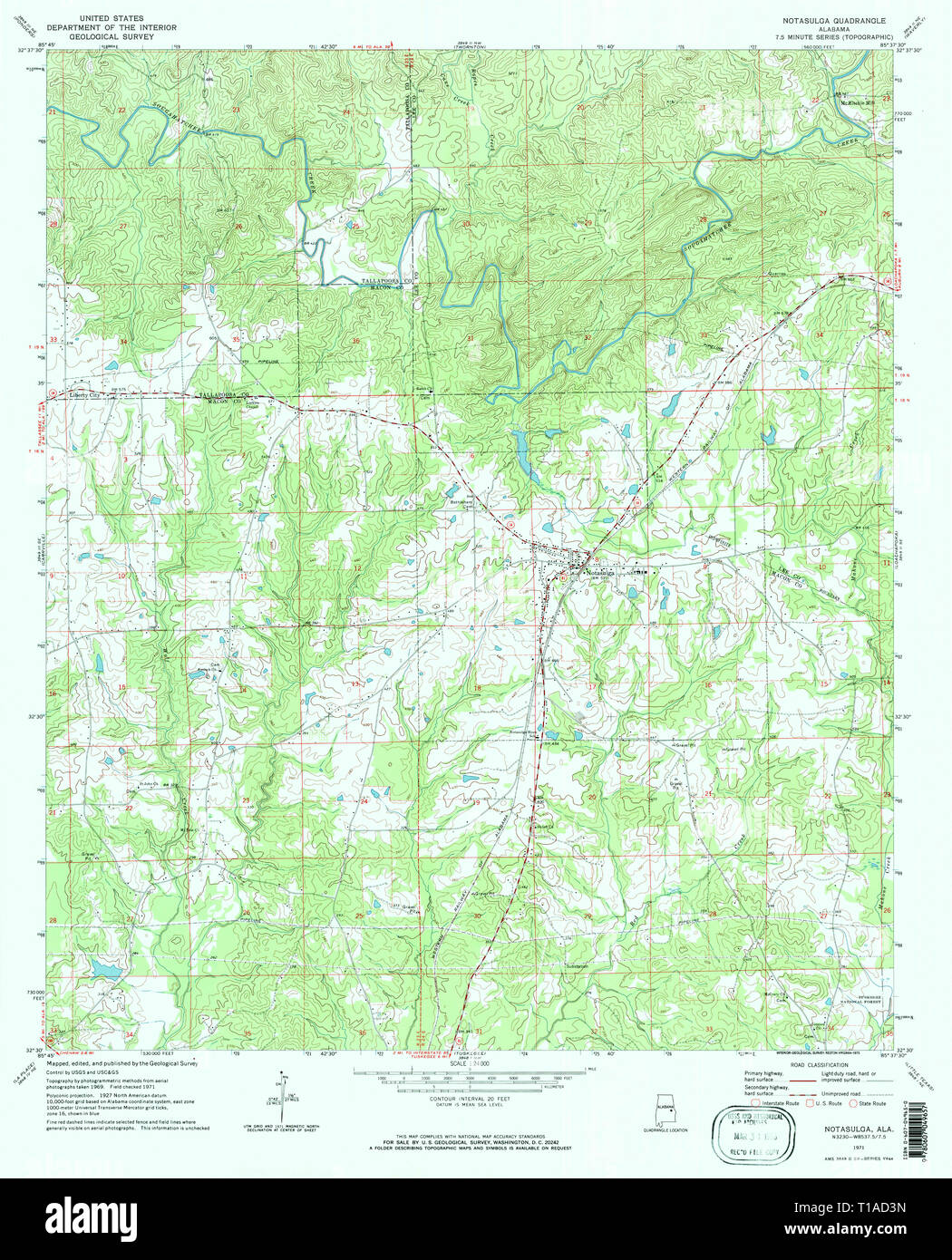 USGS TOPO Map Alabama AL Notasulga 304696 1971 24000 Stock Photo - Alamy