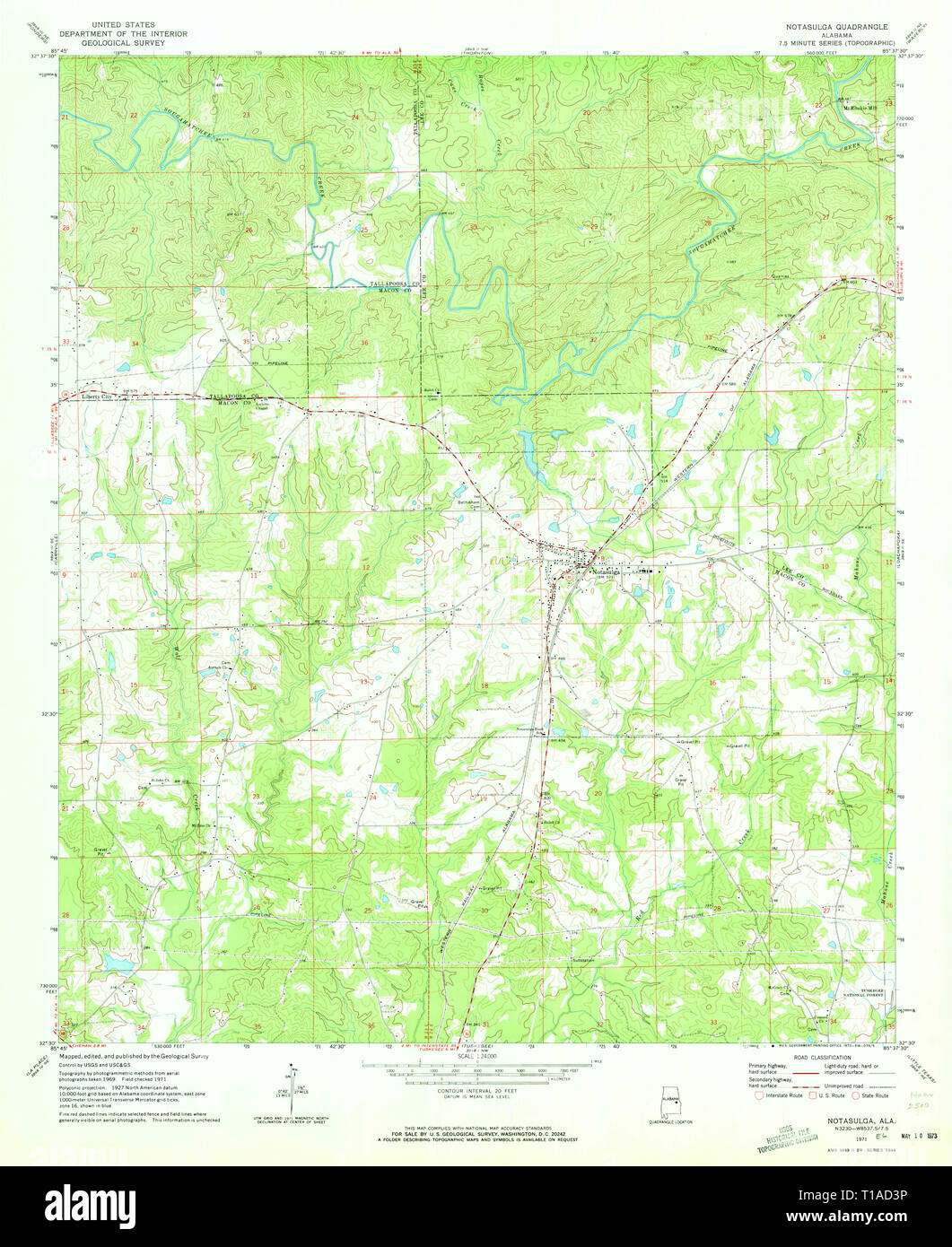 USGS TOPO Map Alabama AL Notasulga 304697 1971 24000 Stock Photo - Alamy
