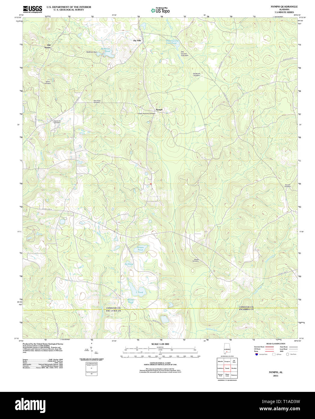 USGS TOPO Map Alabama AL Nymph 20110915 TM Stock Photo - Alamy
