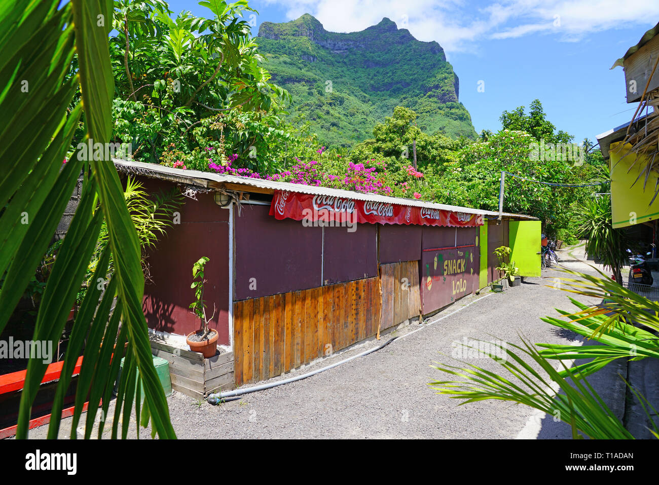 VAITAPE, BORA BORA -4 DEC 2018- Street view of Vaitape, the main town ...