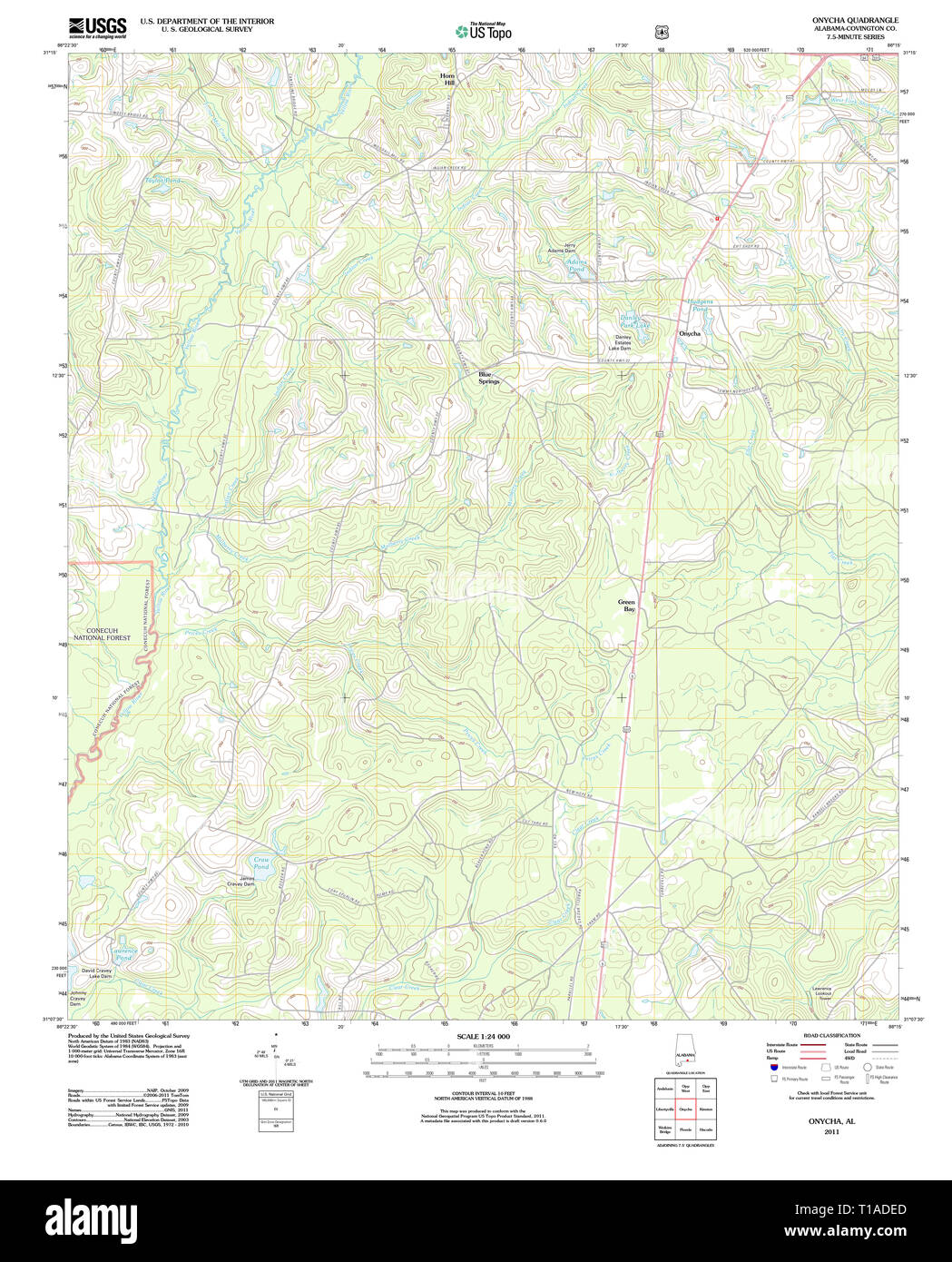 USGS TOPO Map Alabama AL Onycha 20110915 TM Stock Photo - Alamy