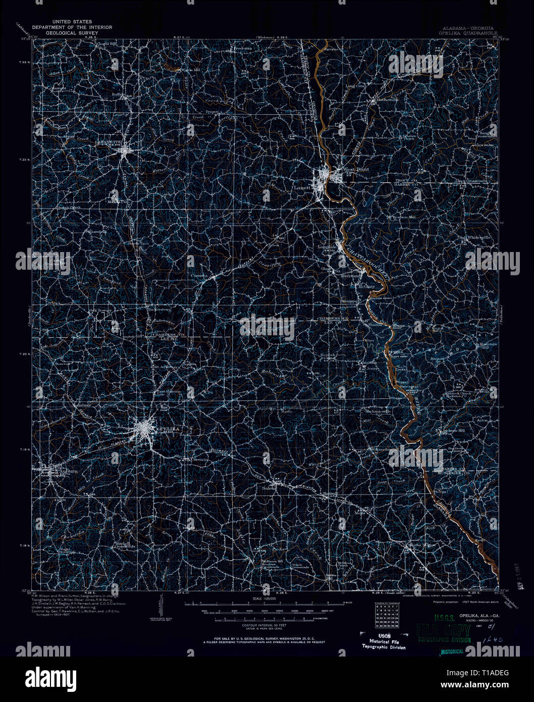 USGS TOPO Map Alabama AL Opelika 305858 1907 125000 Inverted Stock ...