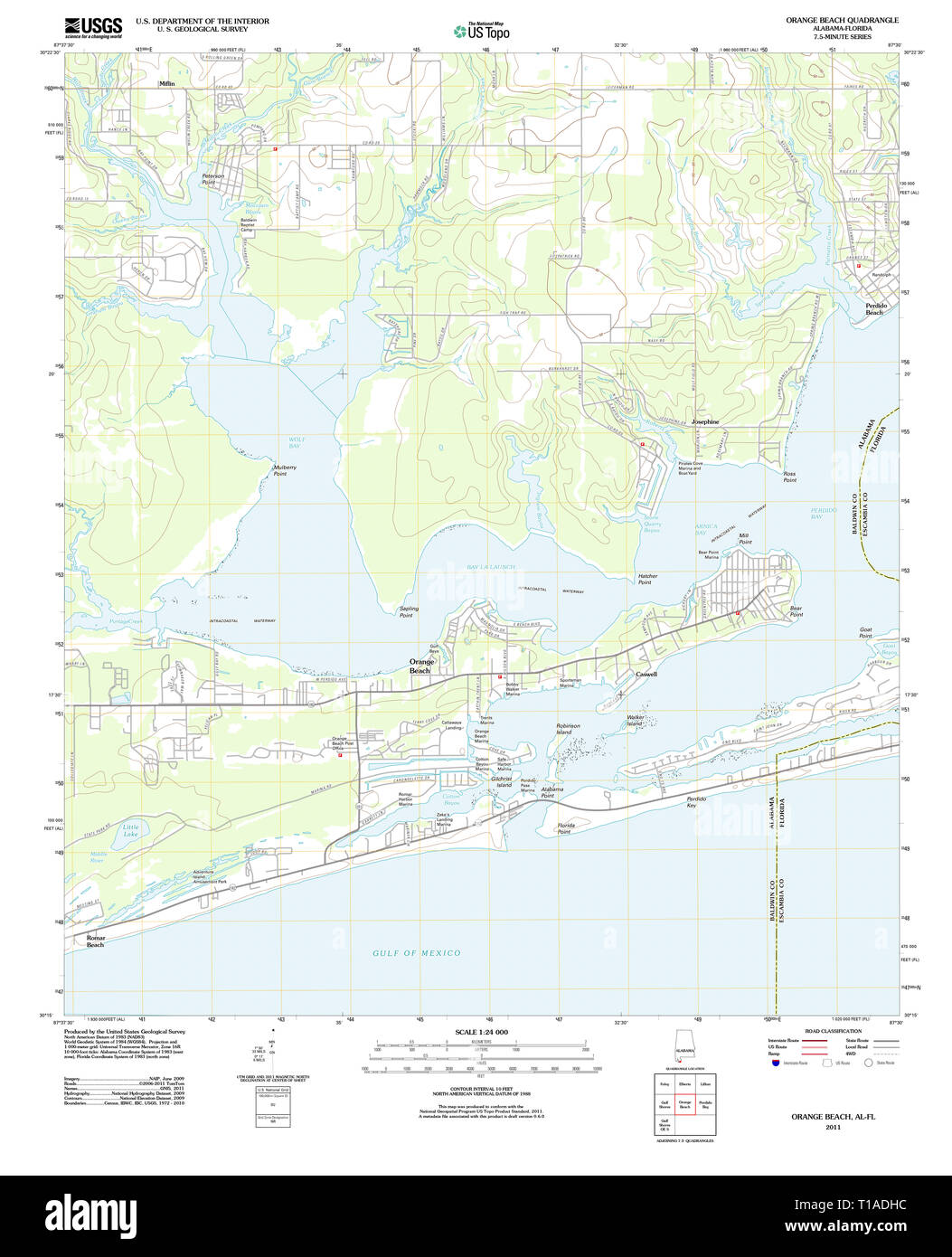 USGS TOPO Map Alabama AL Orange Beach 20110930 TM Stock Photo - Alamy