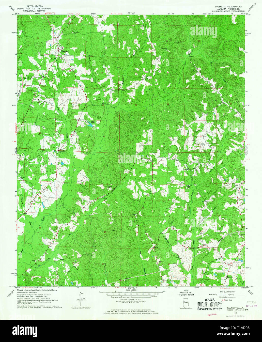 USGS TOPO Map Alabama AL Palmetto 304782 1967 24000 Stock Photo - Alamy