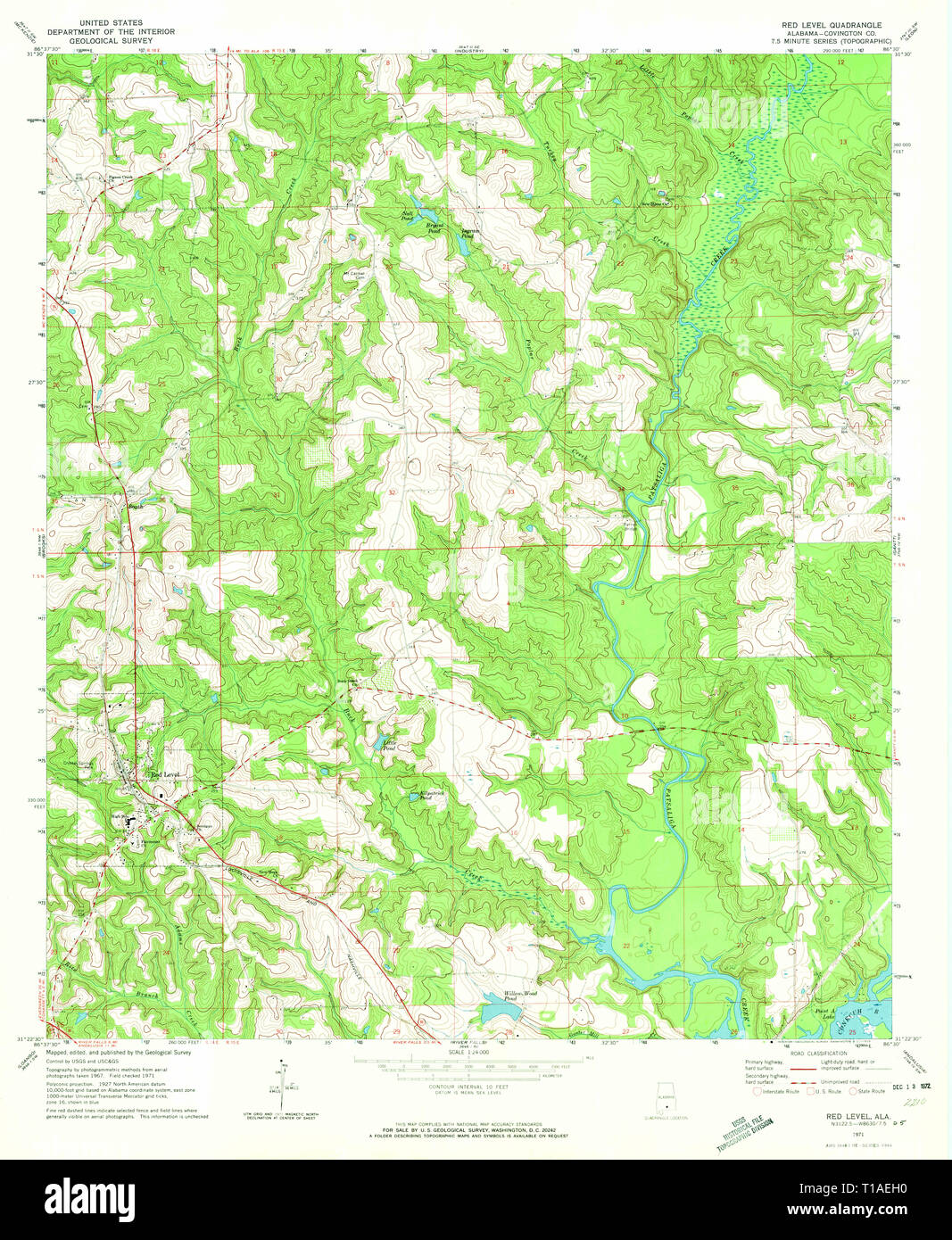 USGS TOPO Map Alabama AL Red Level 304927 1971 24000 Stock Photo - Alamy