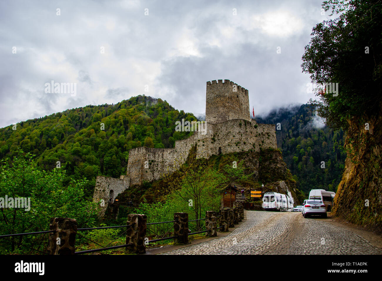 Beautiful Zil castle in the foggy day, Rize, Turkey, 21 april 2018 ...