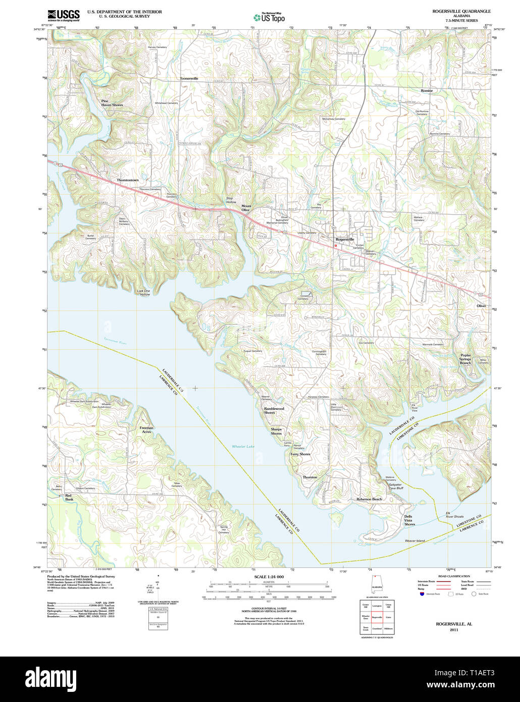 USGS TOPO Map Alabama AL Rogersville 20110921 TM Stock Photo - Alamy