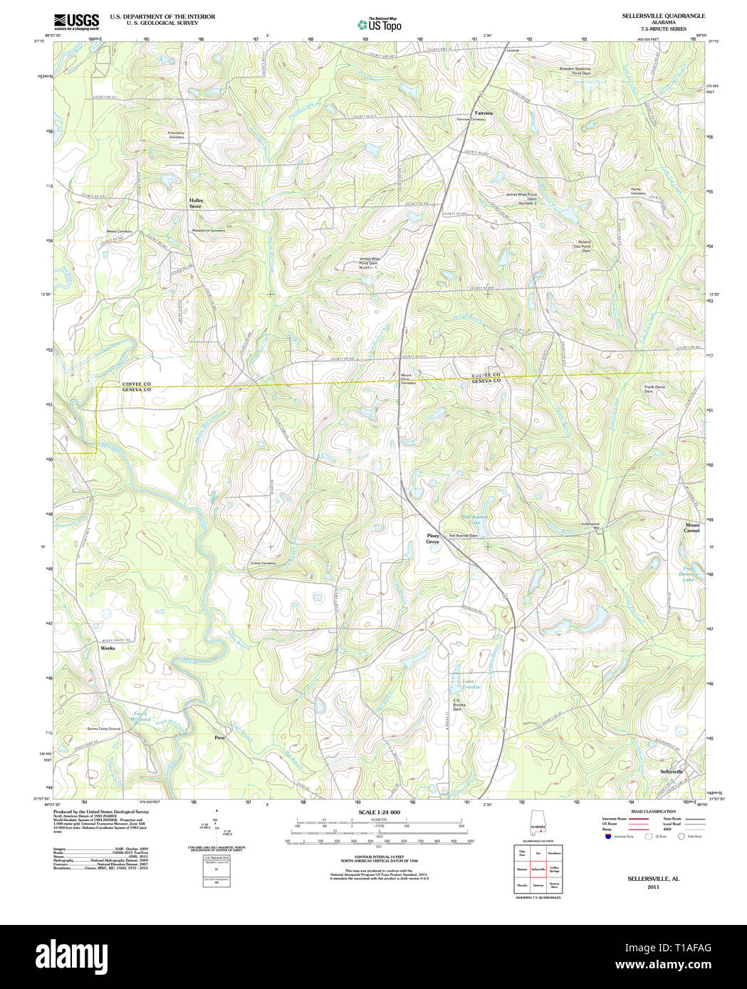 USGS TOPO Map Alabama AL Sellersville 20110926 TM Stock Photo - Alamy
