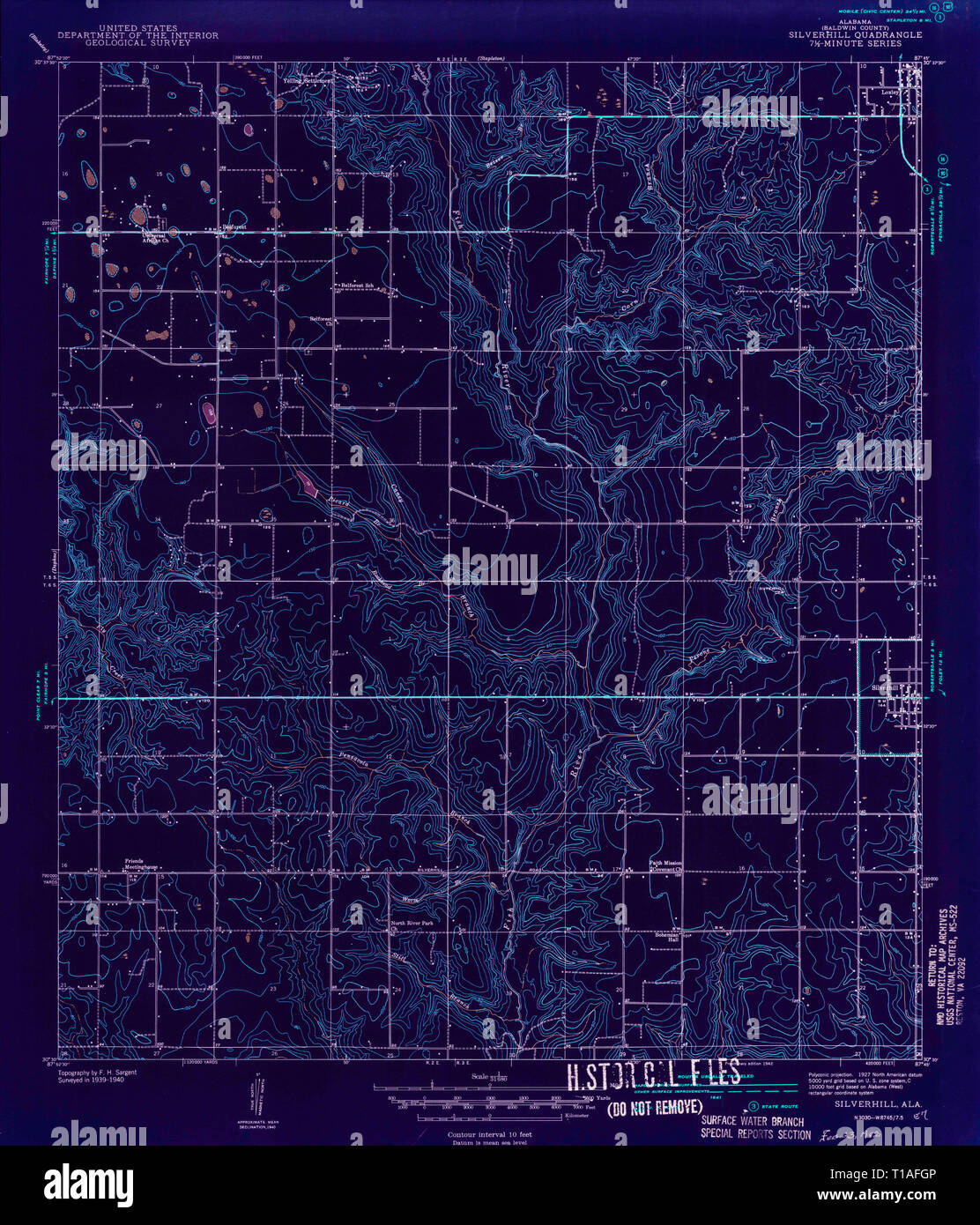 USGS TOPO Map Alabama AL Silverhill 305439 1940 31680 Inverted Stock ...