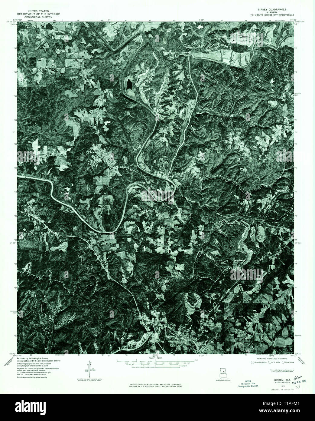 USGS TOPO Map Alabama AL Sipsey 305056 1975 24000 Stock Photo - Alamy