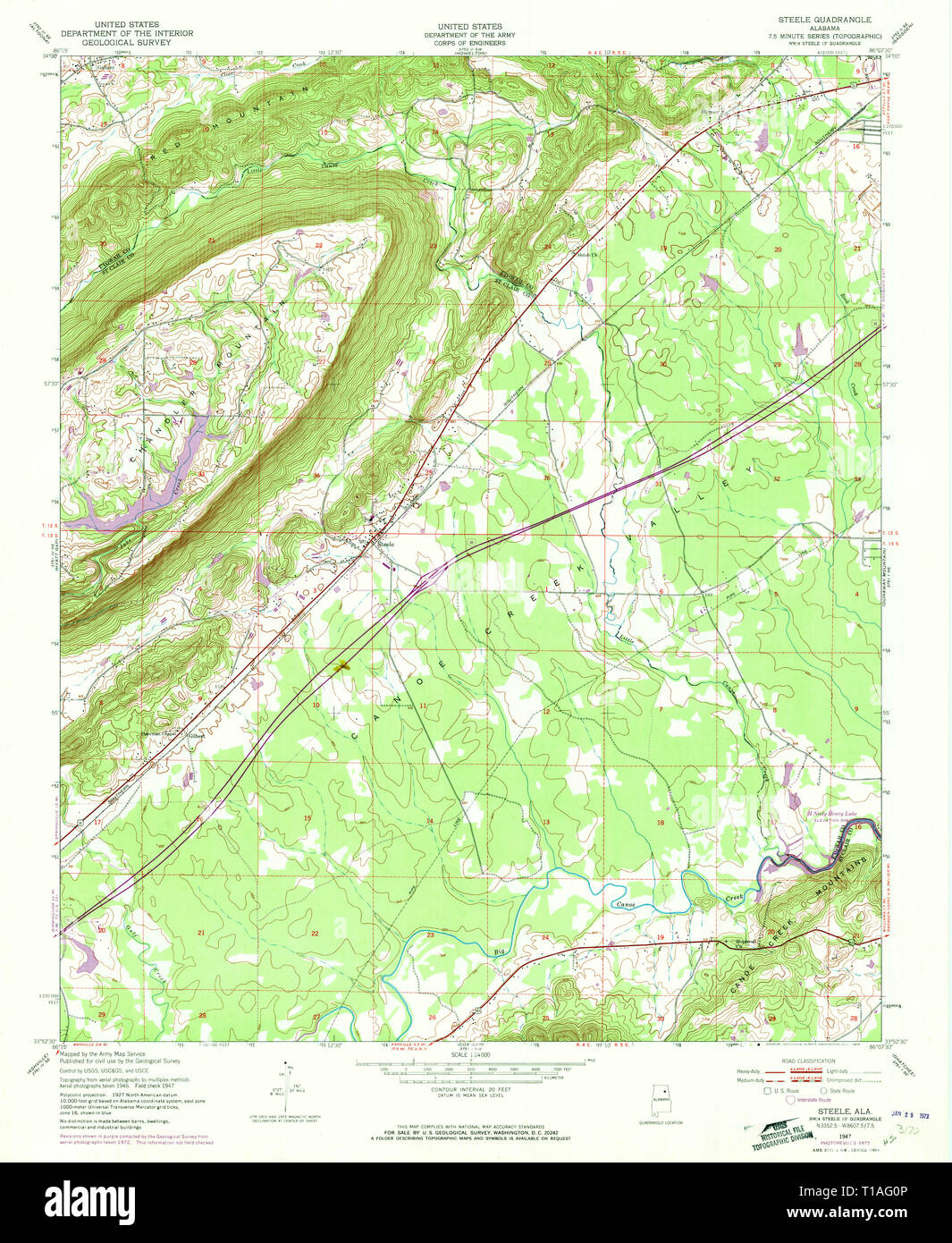 USGS TOPO Map Alabama AL Steele 305106 1947 24000 Stock Photo - Alamy