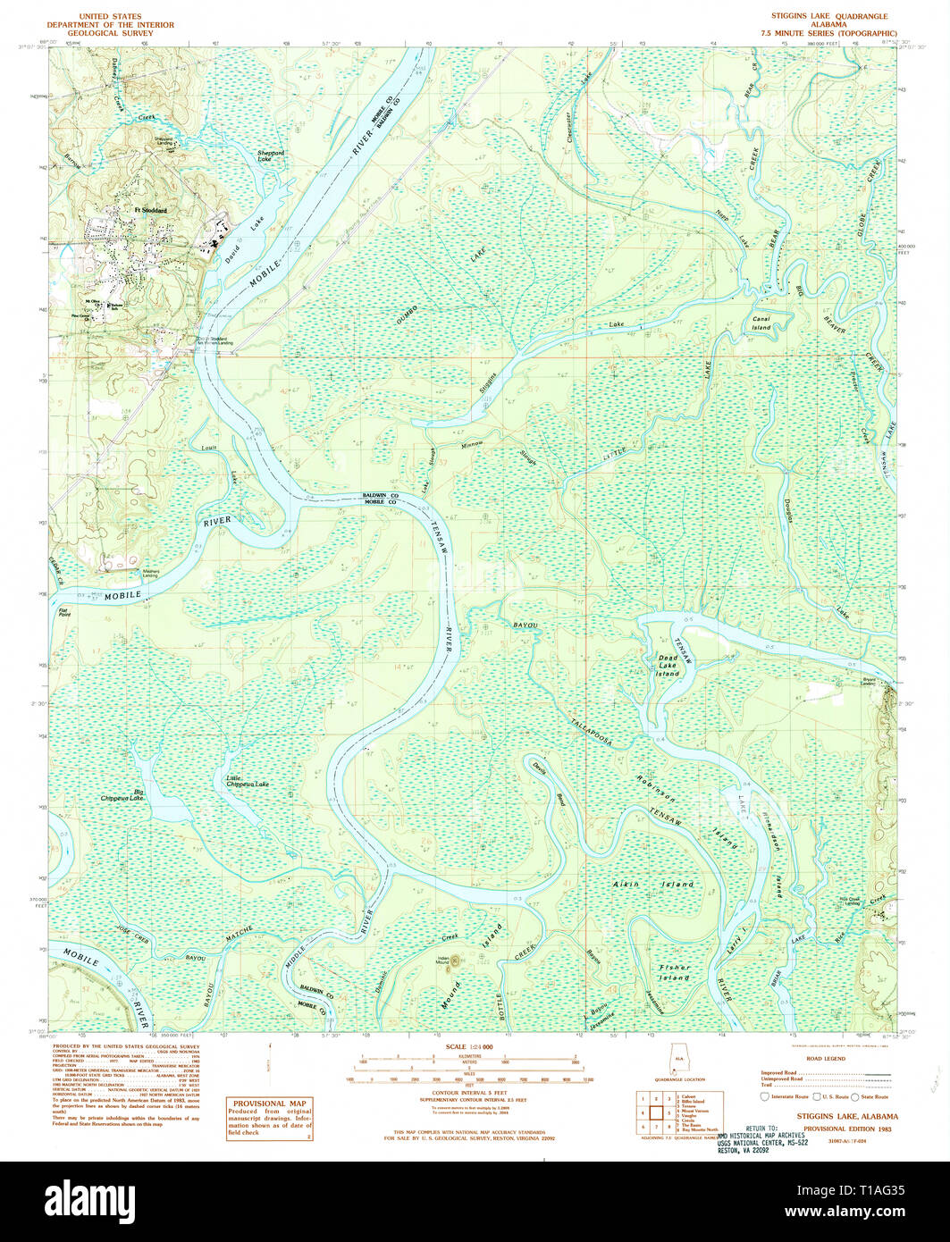USGS TOPO Map Alabama AL Stiggings Lake 305116 1983 24000 Stock Photo ...