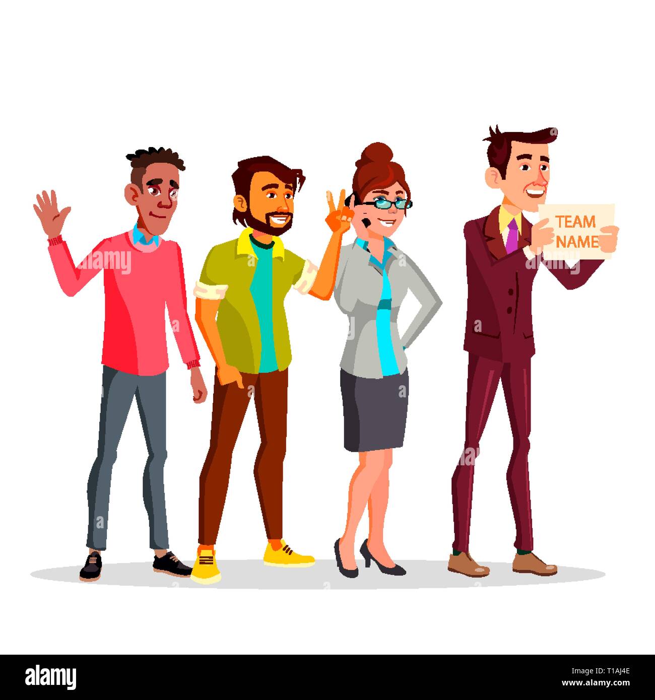 Four Multinational Female And Male Characters. One Pulling Forward A ...