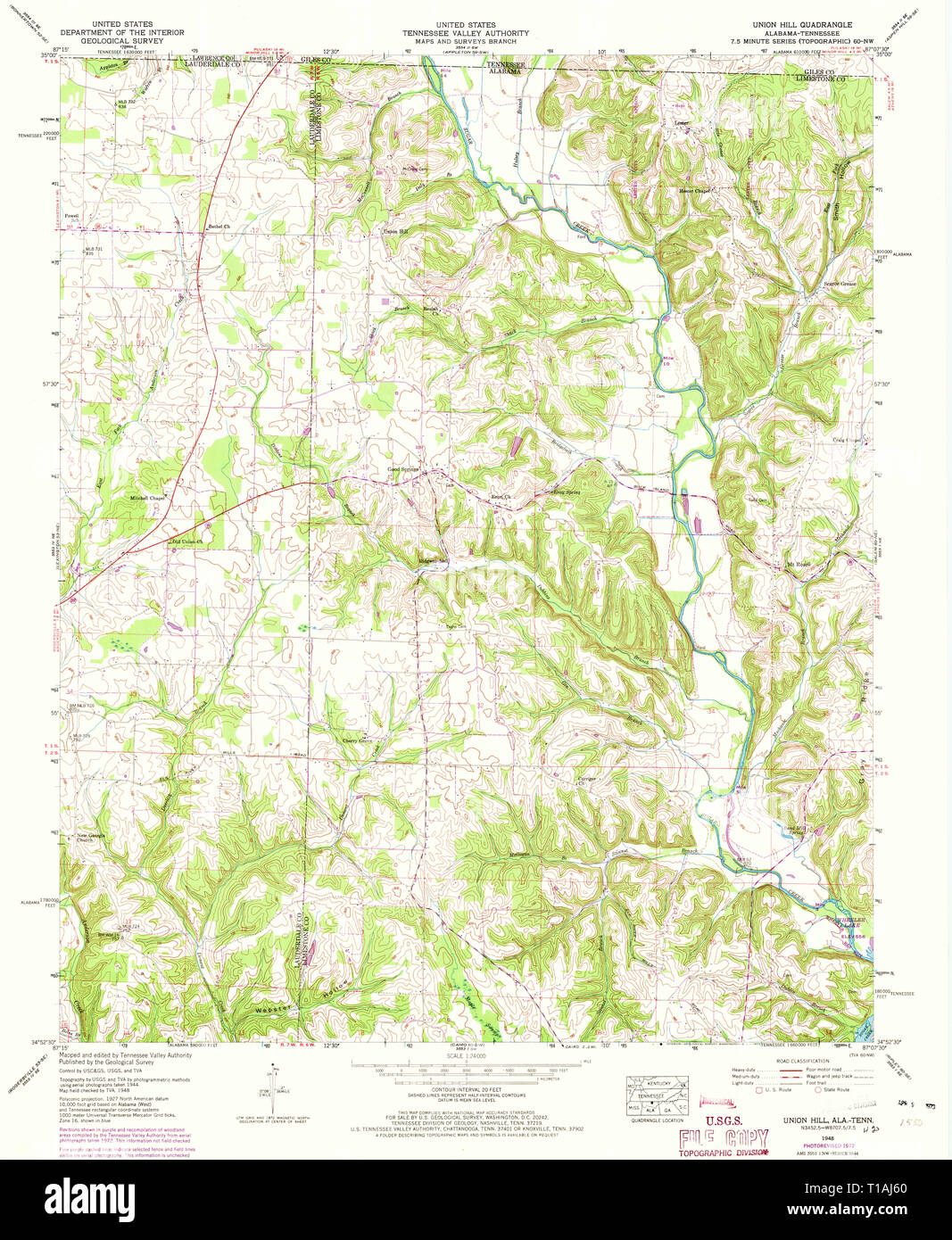 USGS TOPO Map Alabama AL Union Hill 268832 1948 24000 Stock Photo - Alamy