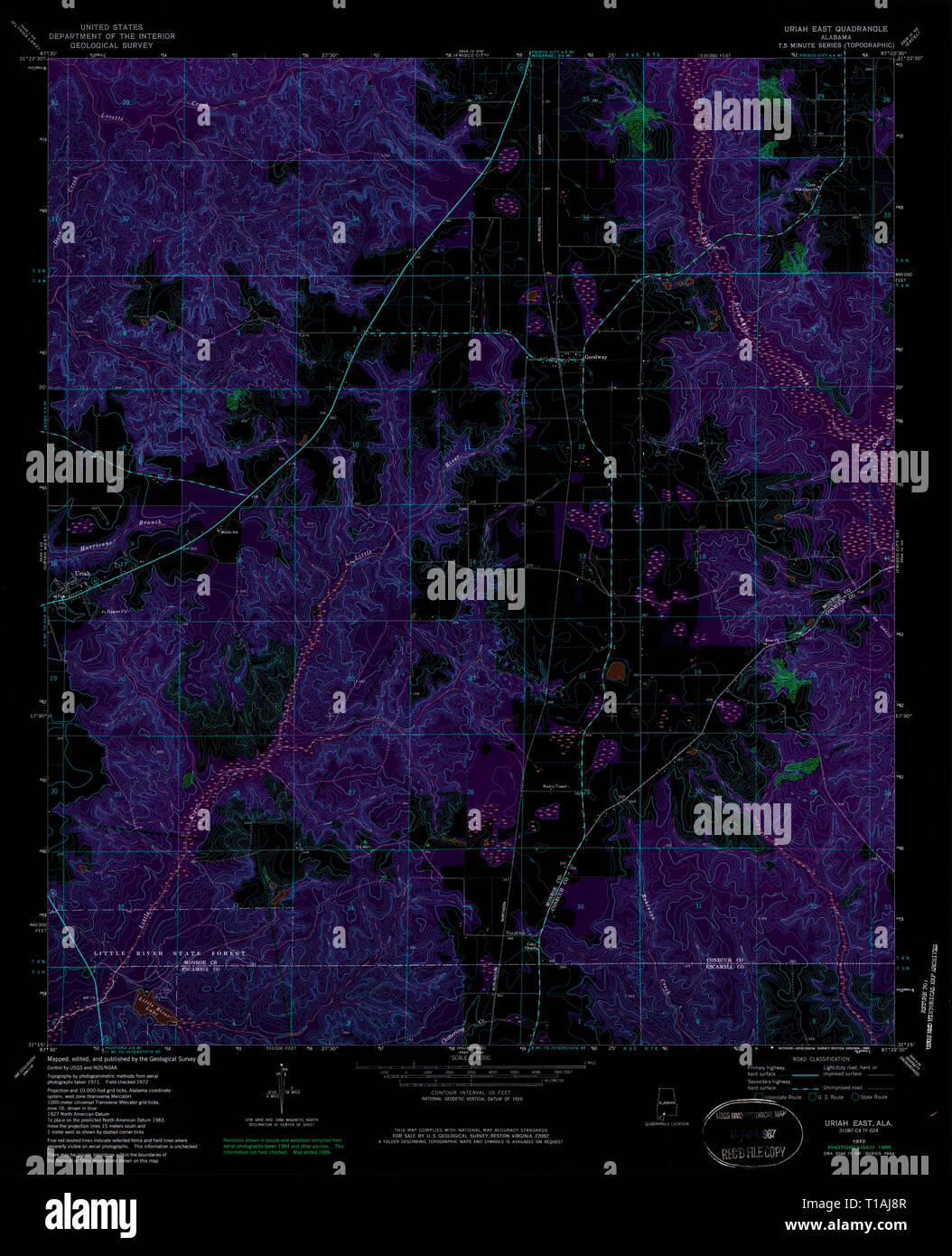 USGS TOPO Map Alabama AL Uriah East 305279 1972 24000 Inverted Stock ...