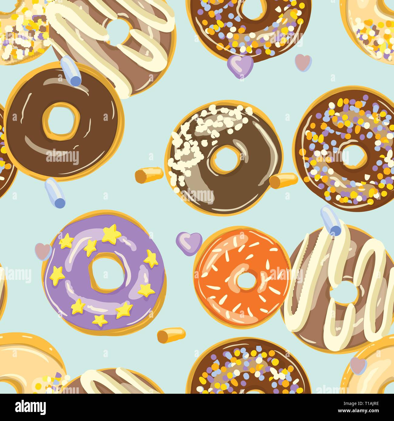 Glazed Donuts seamless pattern. Bakery Vector illustration. Top View doughnuts Stock Vector ...
