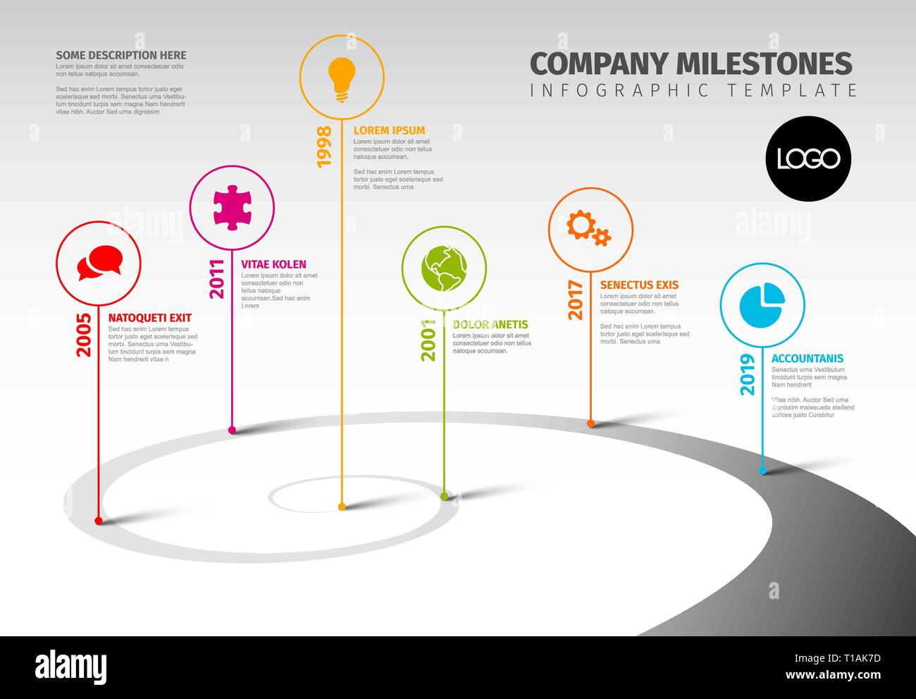 Evolution timeline template with spiral model and icons - white version ...
