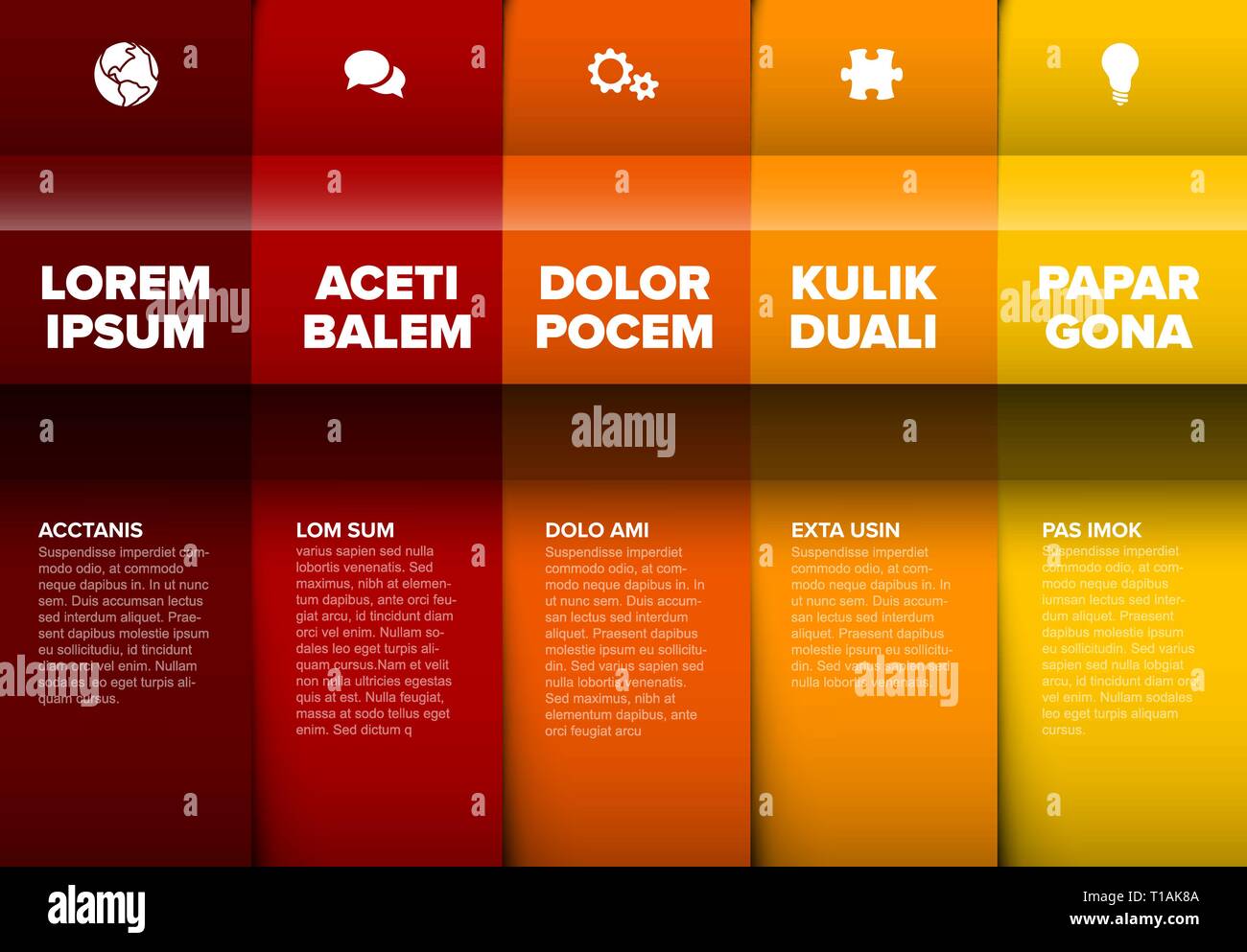 Vector multipurpose Infographic template made from five red and yellow ...