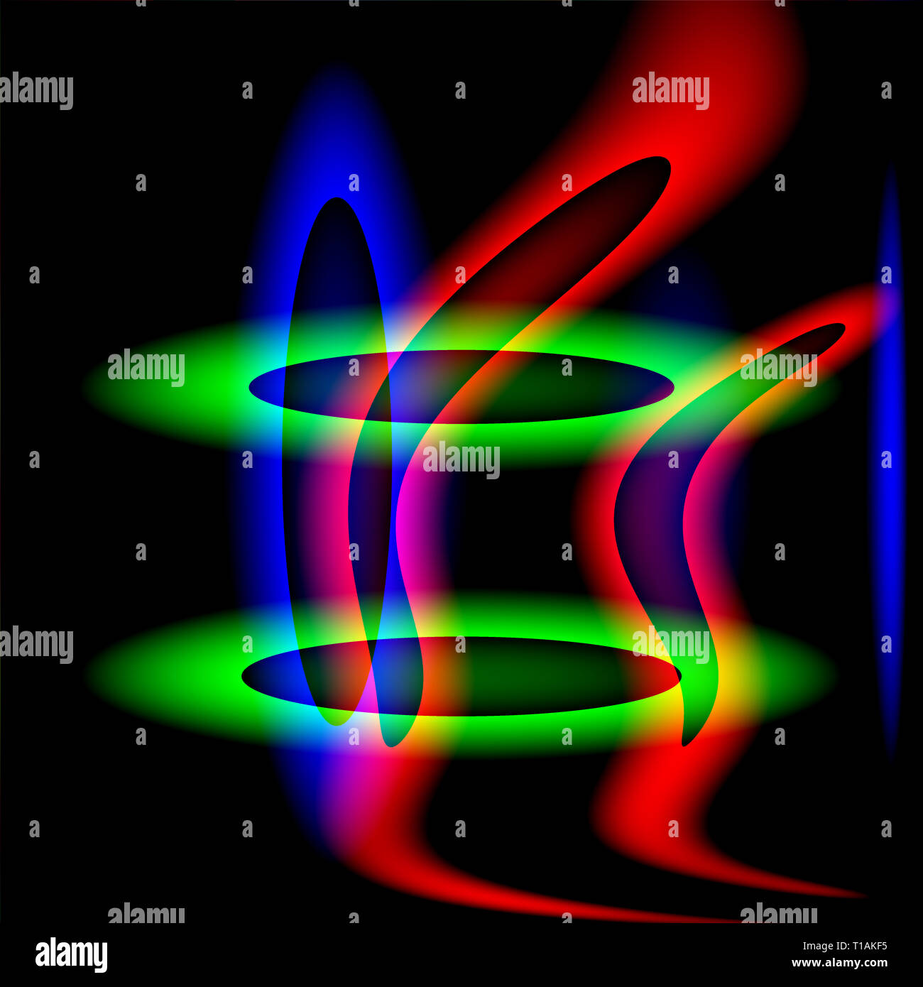 Shiny metallic worms opf red, blue and green colors on black surface ...