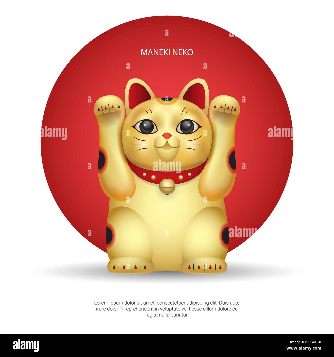 Realistic vector Maneki-neko, lucky japan cat on background with red ...
