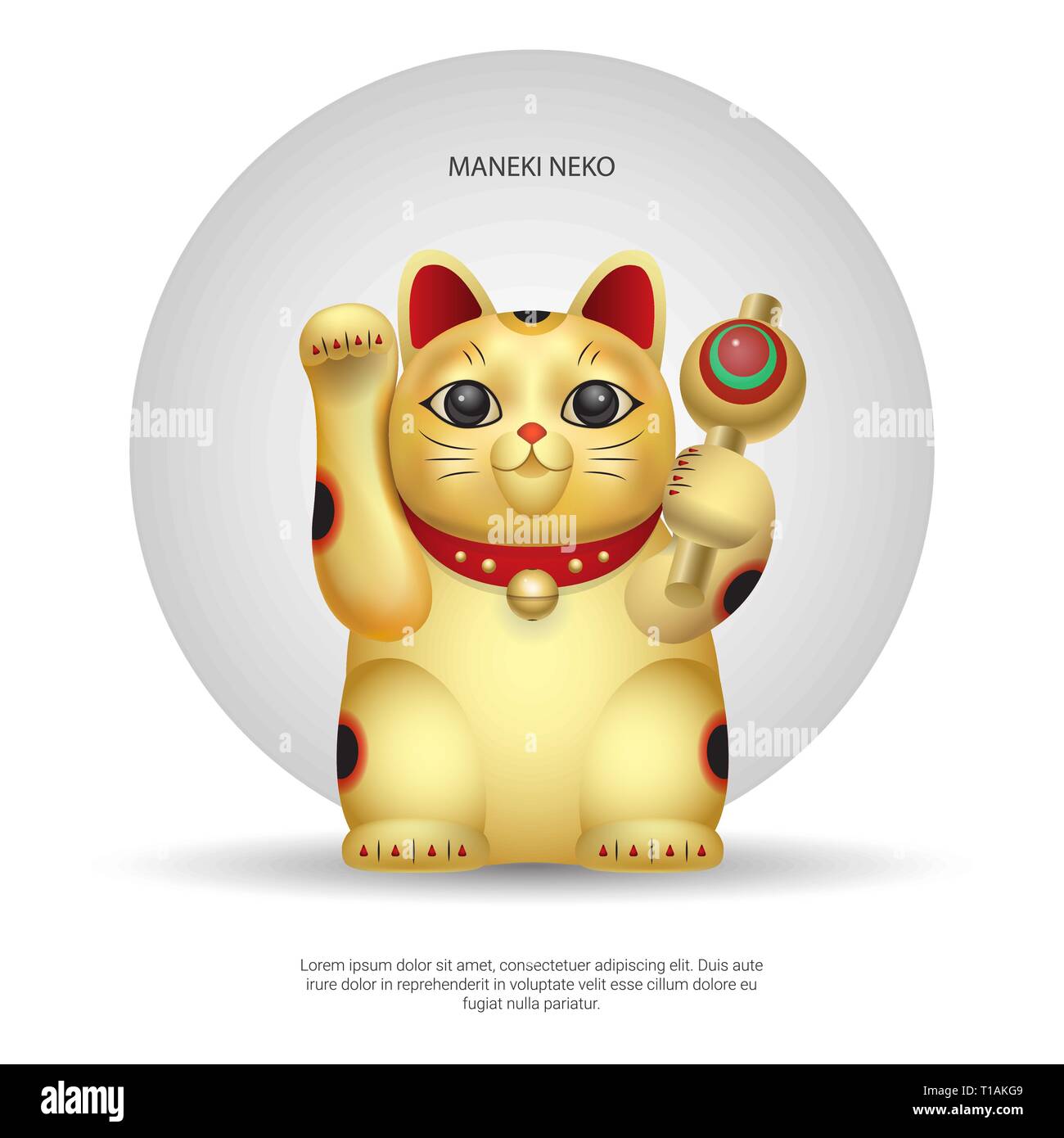Realistic vector Maneki-neko, lucky japan cat on background with grey ...
