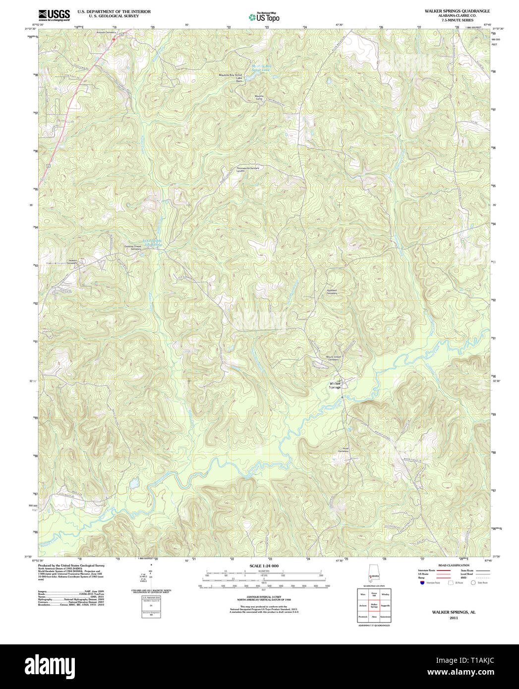 USGS TOPO Map Alabama AL Walker Springs 20110928 TM Stock Photo - Alamy