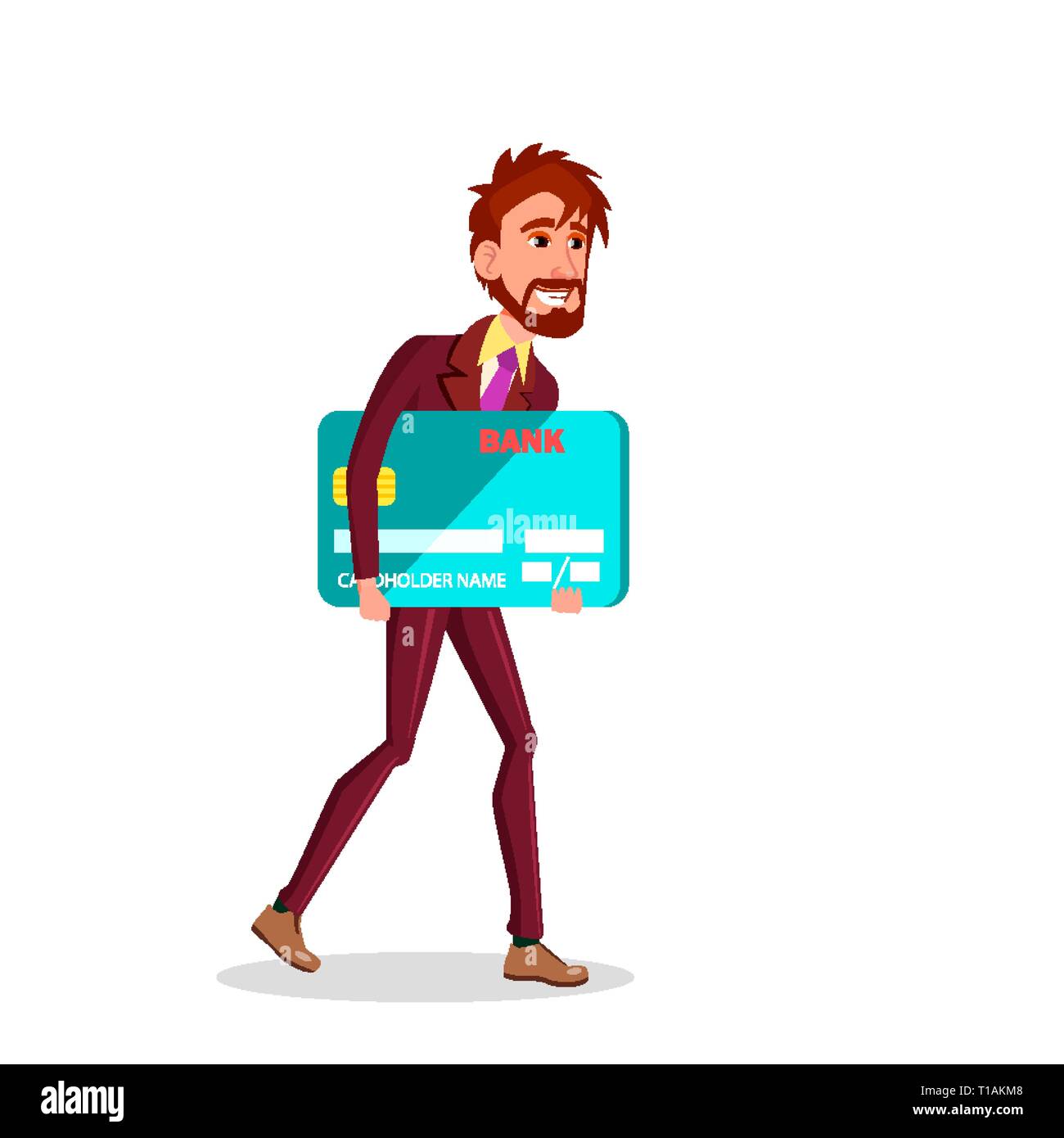 Businessman Carries Big Credit Card Under His Arm Vector Flat Cartoon ...