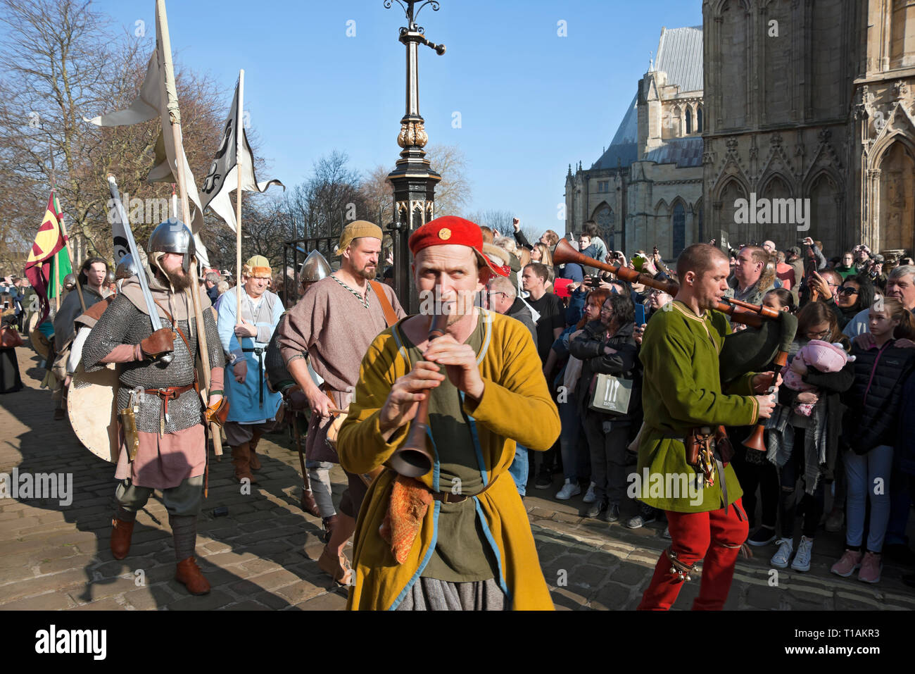 Procession of people in costume at the Viking Festival York North ...
