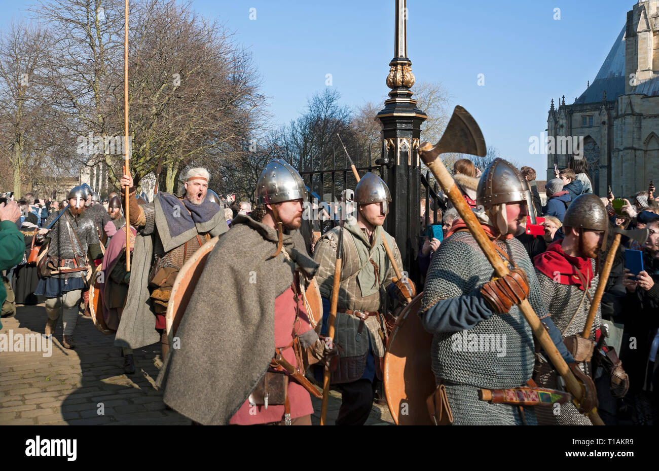 Procession of people in costume at the Viking Festival York North ...