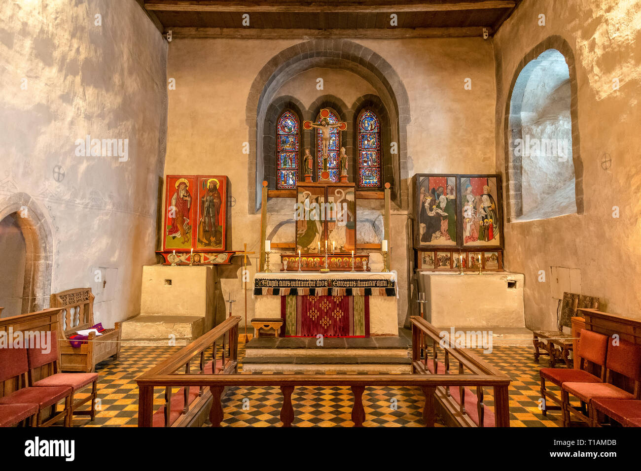 Interior of the Medieval Church at Trondenes in Norway, during winter ...