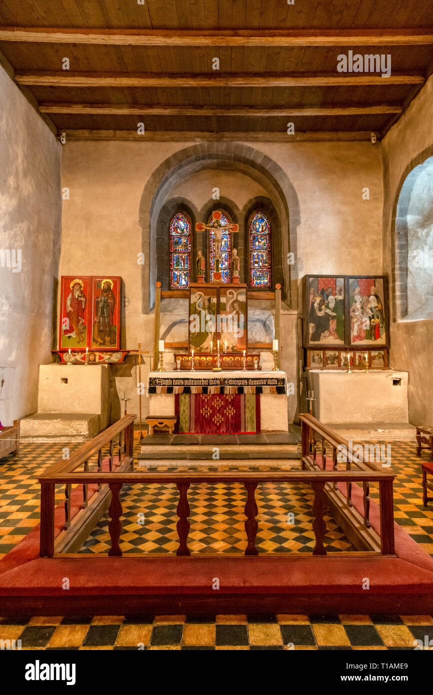 Interior of the Medieval Church at Trondenes in Norway, during winter ...