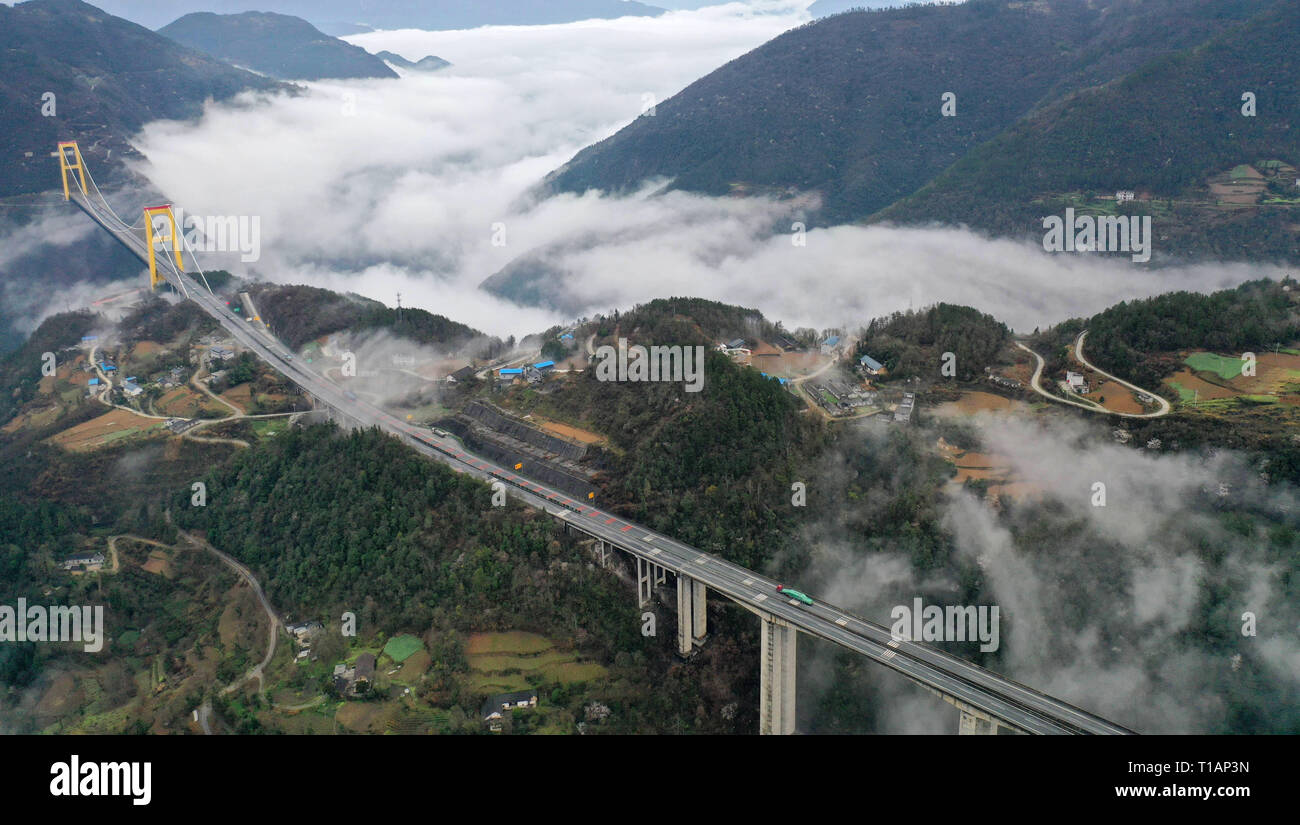 Beijing, China. 23rd Mar, 2019. This aerial photo taken on March 23 ...