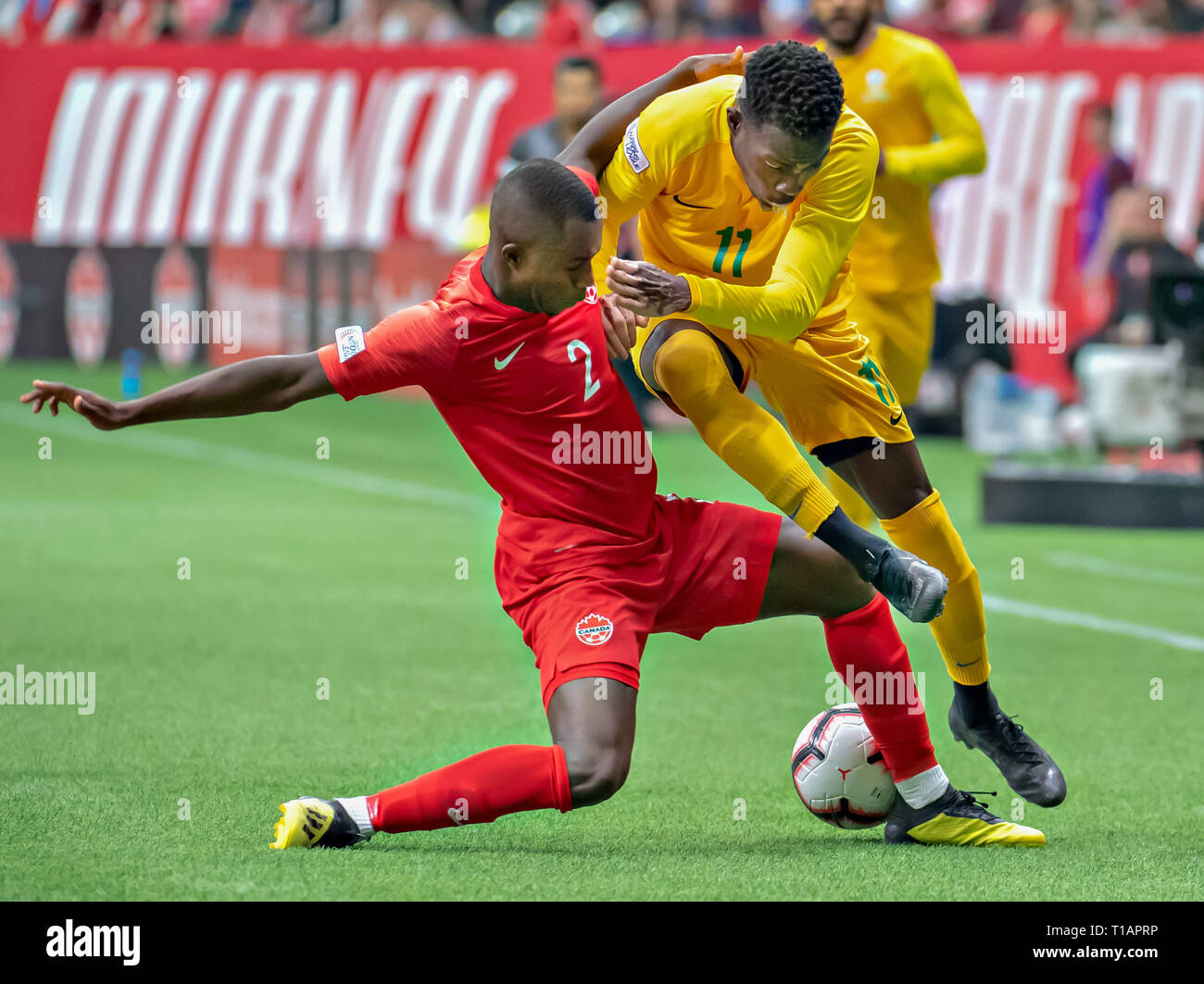 Vancouver, Canada. 24th Mar, 2019. Zachary Brault-Guillard (L) of ...