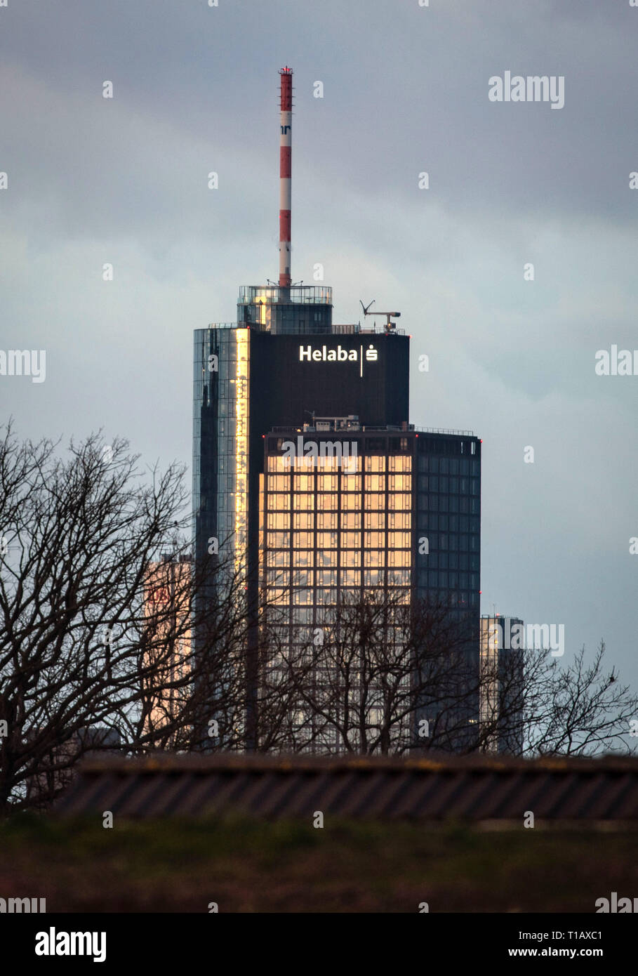 13 March 2019, Hessen, Frankfurt/Main: The logo of Helaba's head office ...