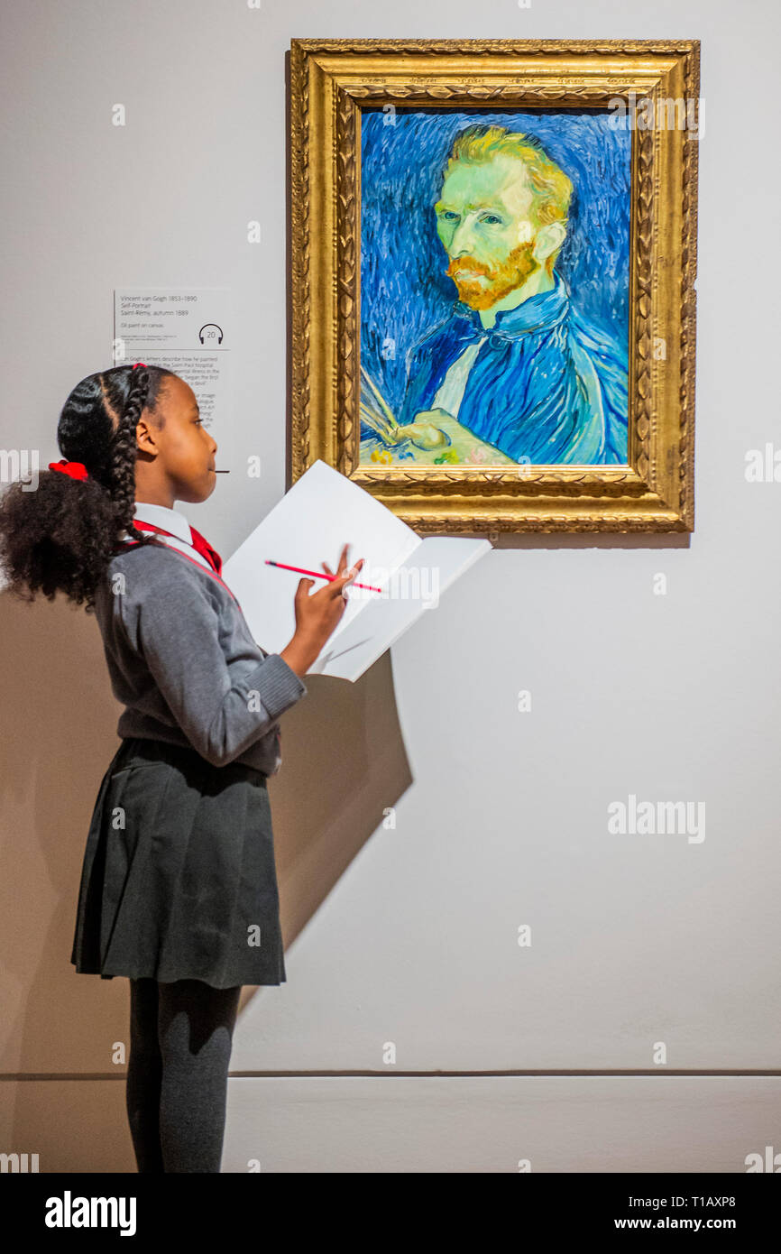 London, UK. 25th March, 2019. A School girl studies Self Portrait, 1889 ...