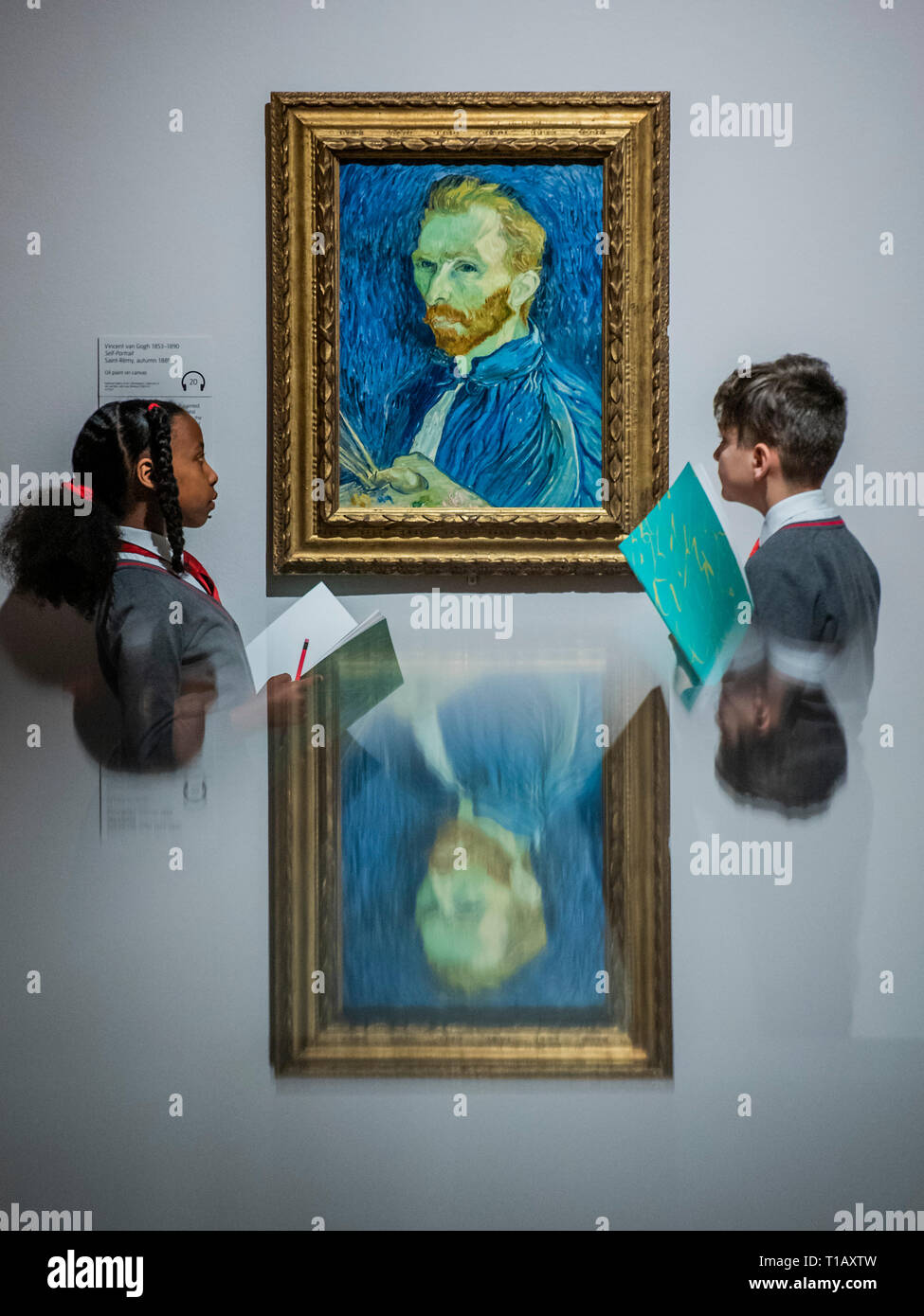 London, UK. 25th March, 2019. School children study Self Portrait, 1889 ...