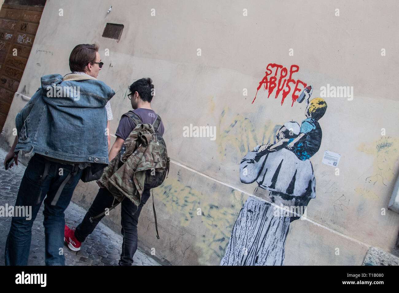 * NO WEB * NO DAILY * Rome, "Stop Abuse": Graffiti against Tvboy's ...