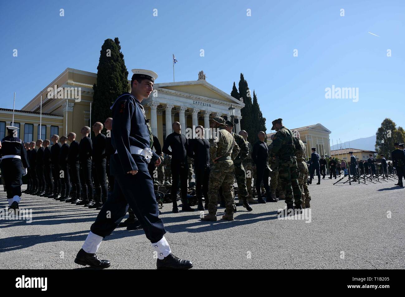 Athens, Greece. 25th Mar, 2019. A sailor of Greek Navy seen passing in ...