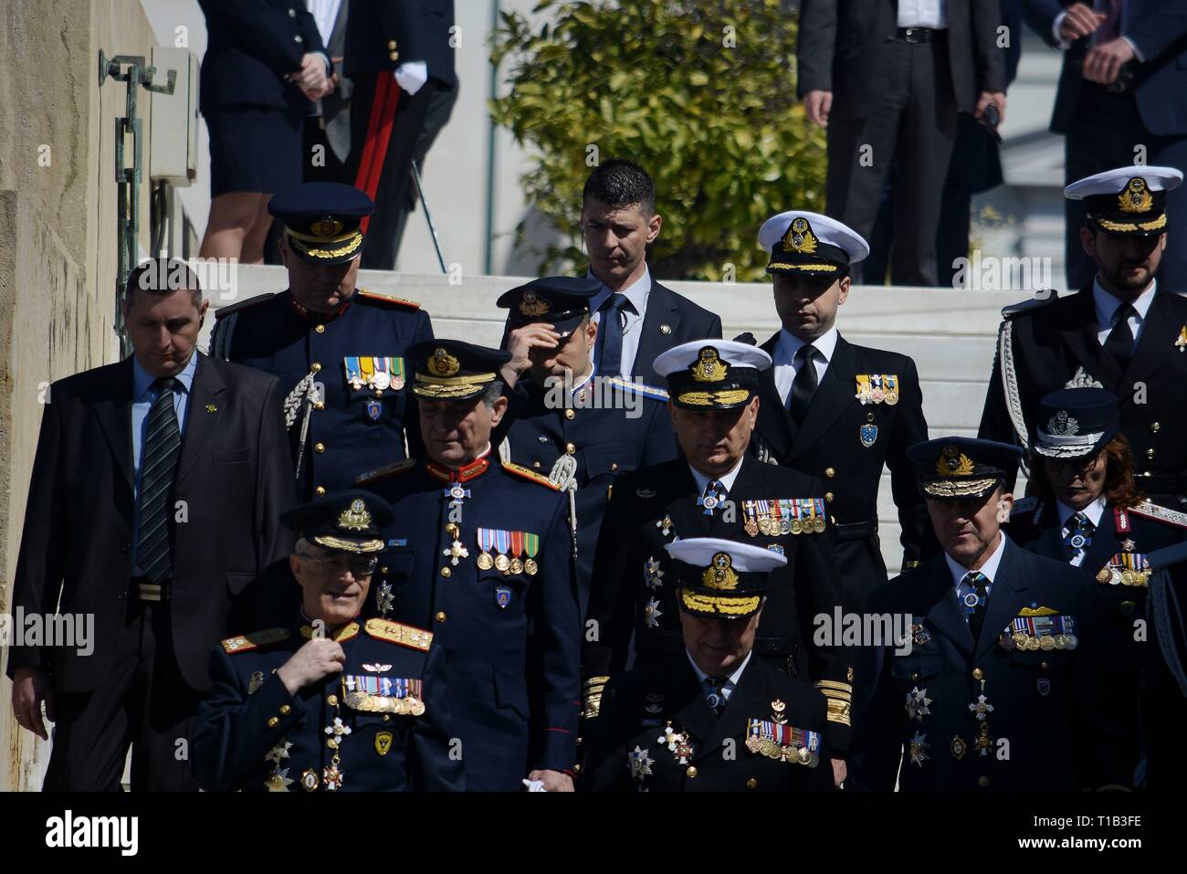 Athens, Greece. 25th Mar, 2019. Leaders of armed forces are seen ...